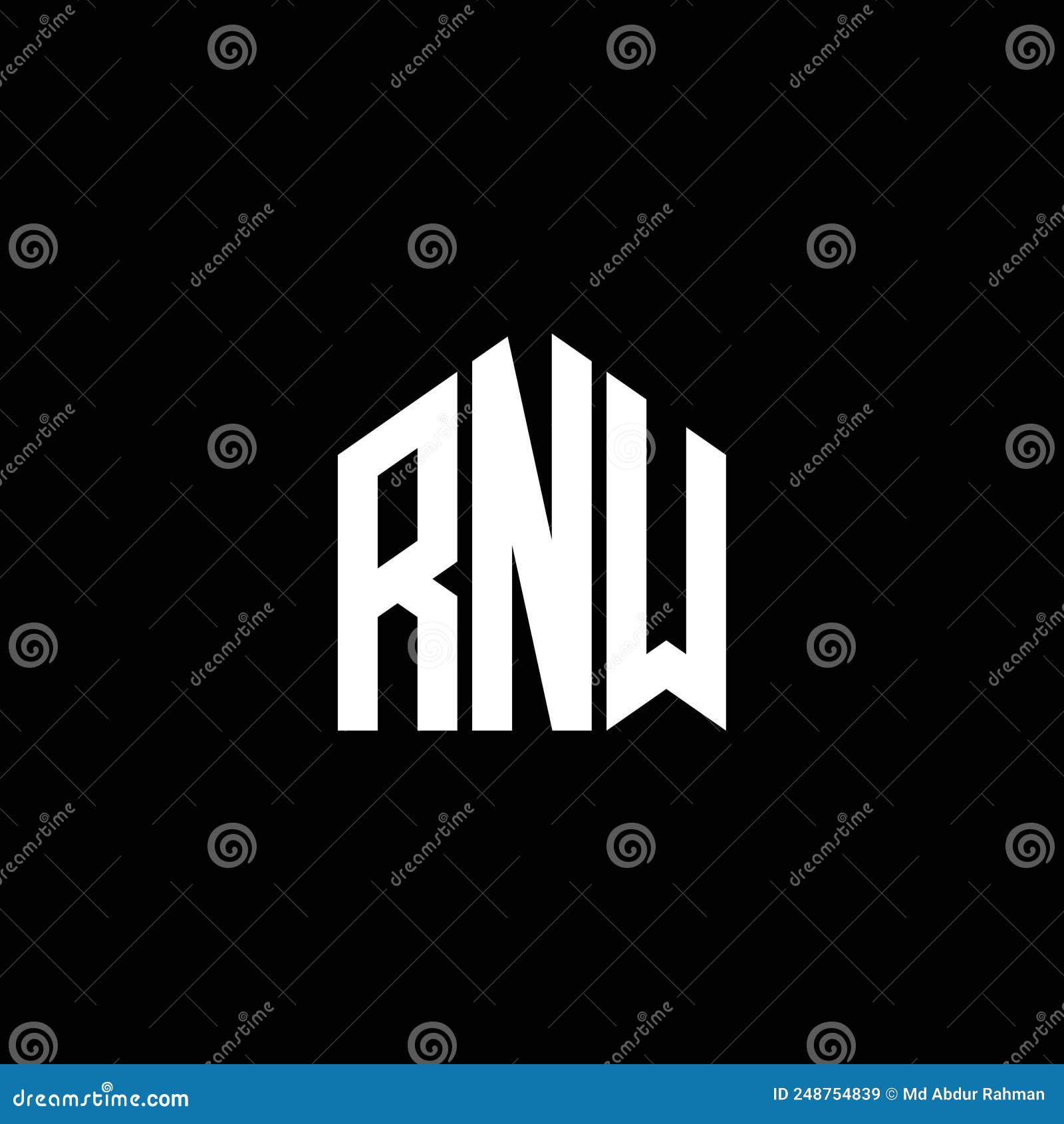 RNW Letter Logo Design on BLACK Background. RNW Creative Initials ...