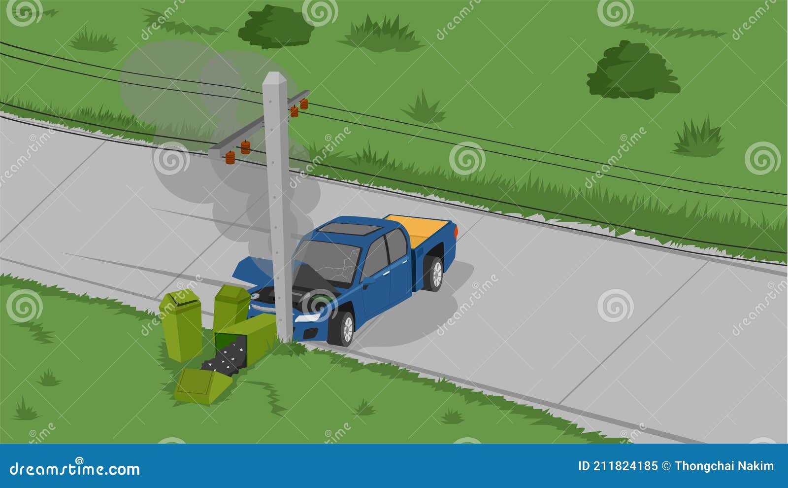 Accident In A Pickup Truck Crashed Into Electric Poles And Trash ...