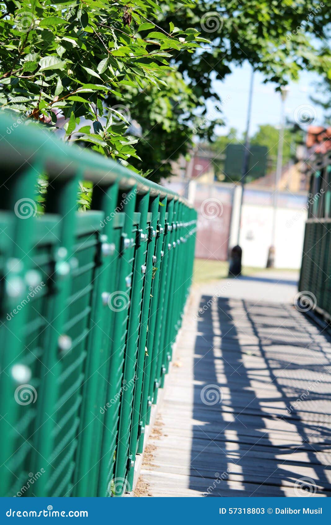 Road Across the Bridge with Green Railing Stock Image - Image of tree ...