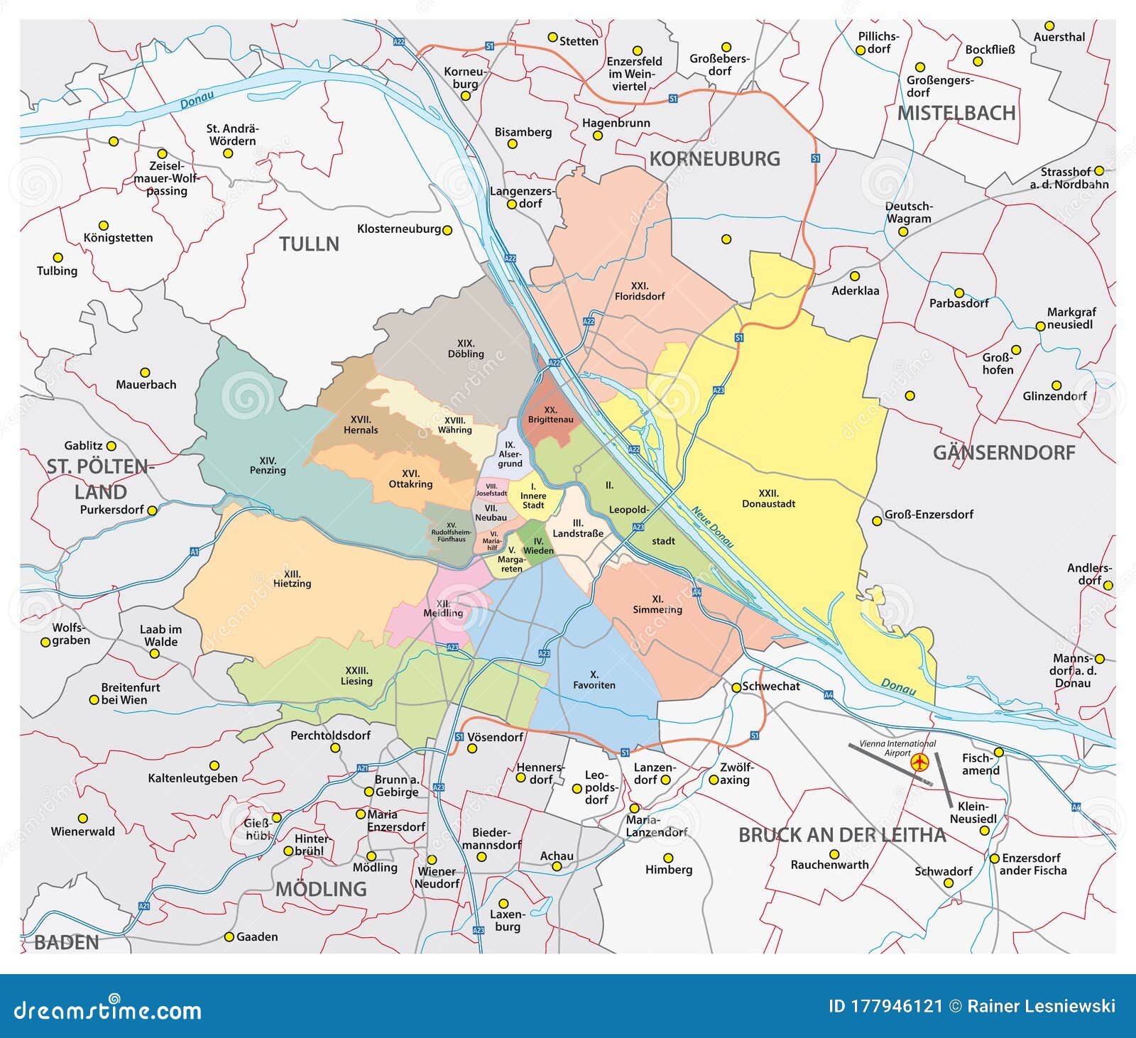 Road and Administrative Vector Map of the City of Vienna and Its ...