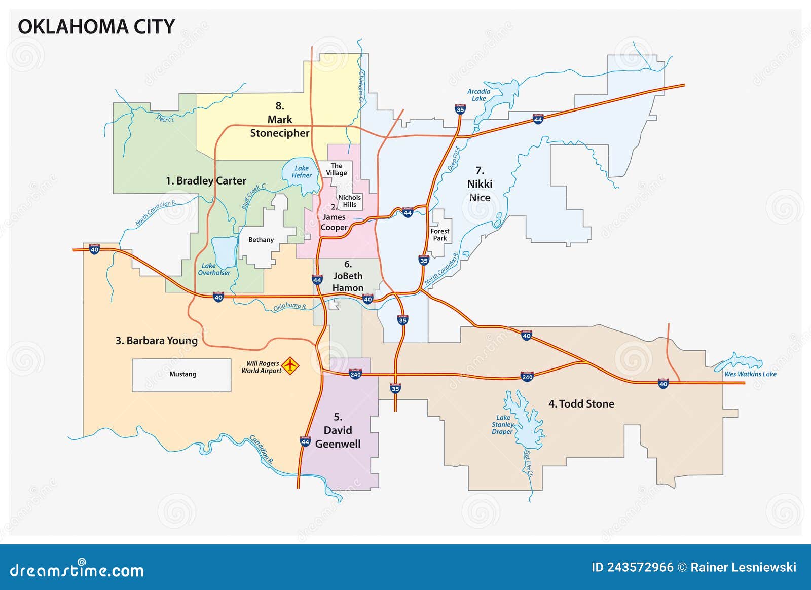 Road and Administrative Vector Map of Oklahoma City, United States ...