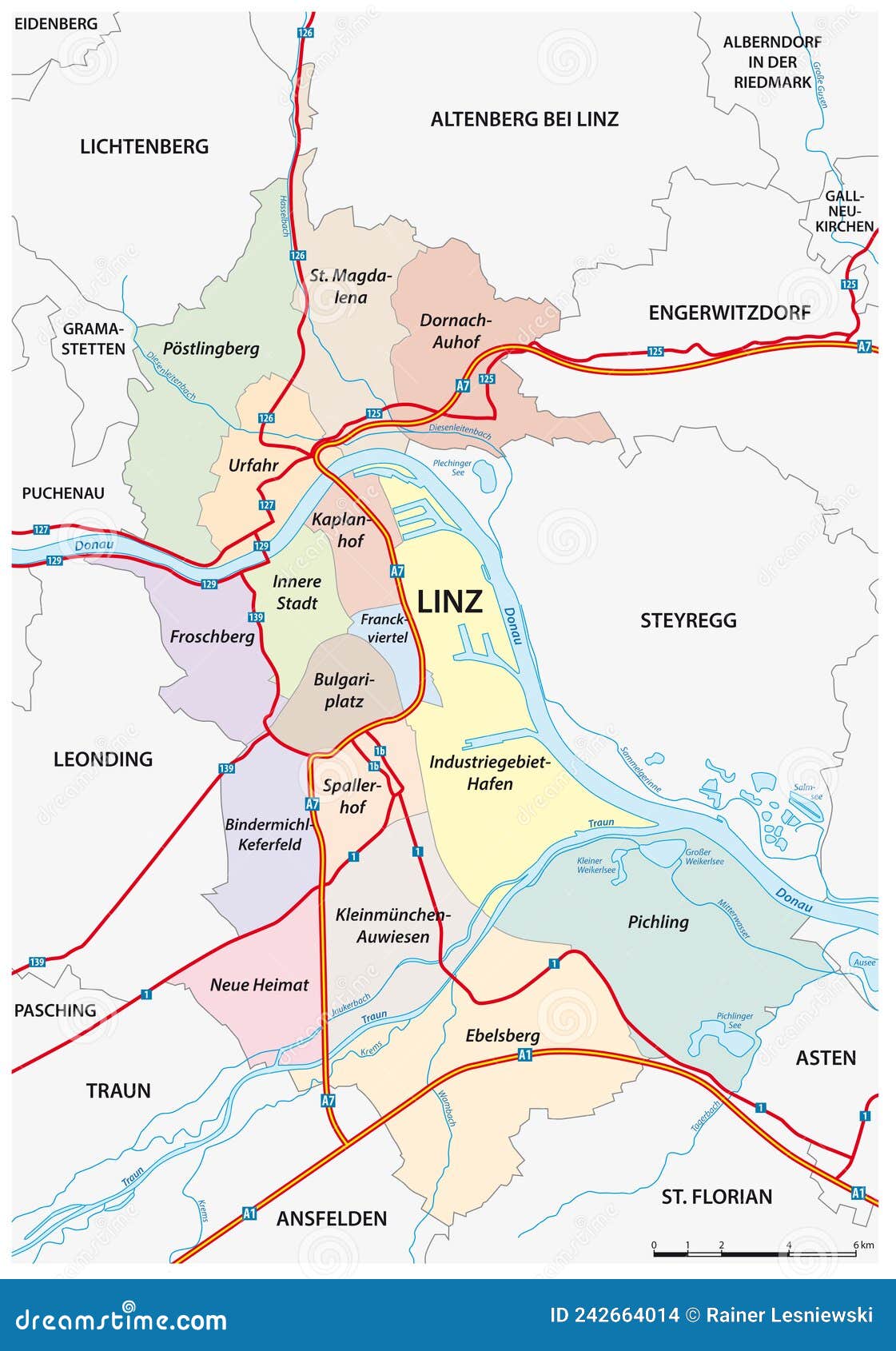 Road and Administrative Vector Map of the Upper Austrian Capital Linz ...