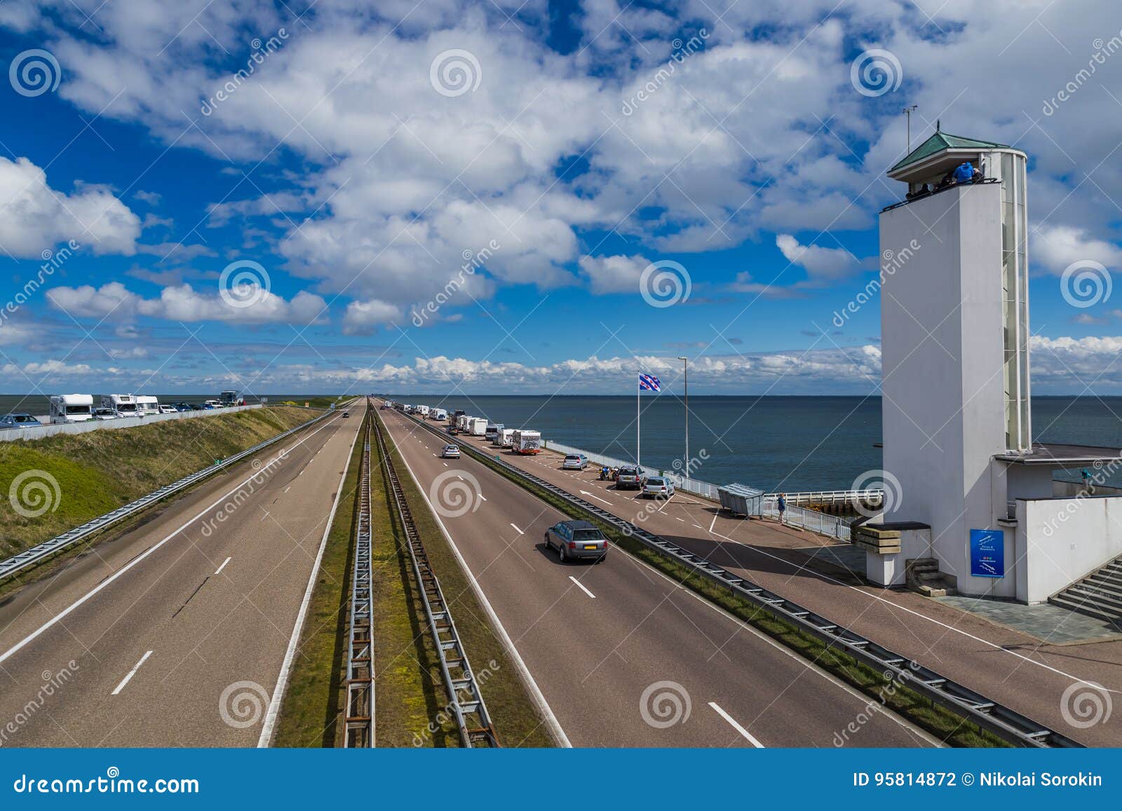 Road on Afsluitdijk Dam in Netherlands Stock Photo - Image of buildings ...