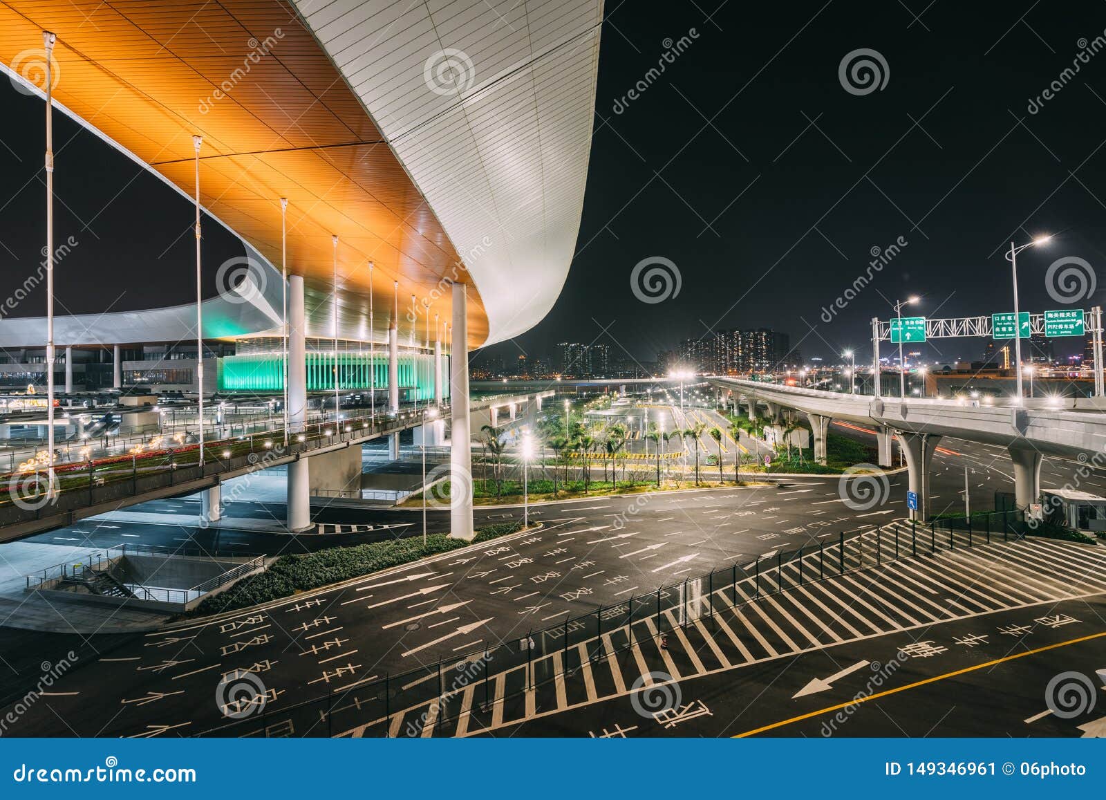 Road in airport at night stock image. Image of night - 149346961