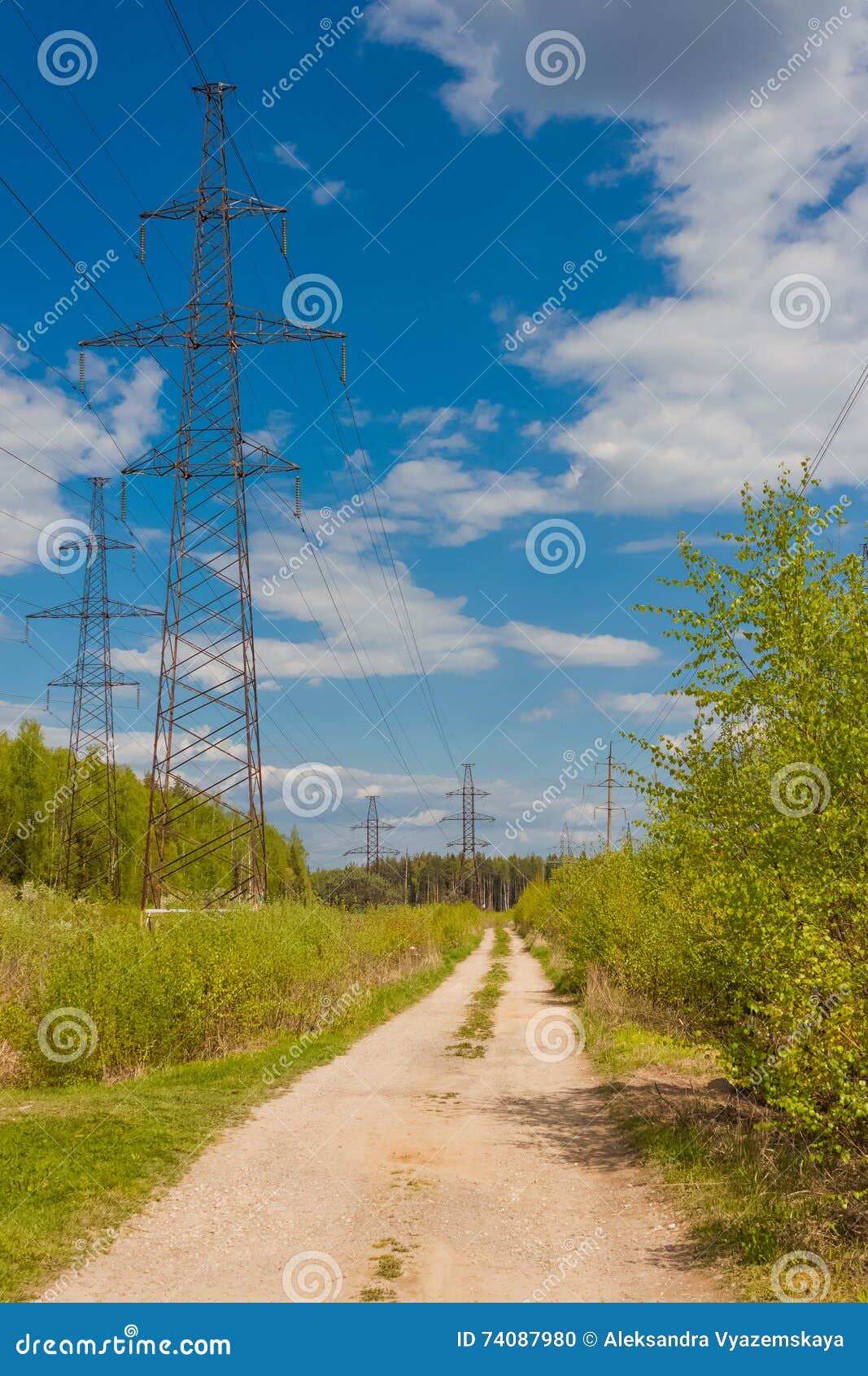 The Road Along the Transmission Line Stock Photo - Image of silver ...