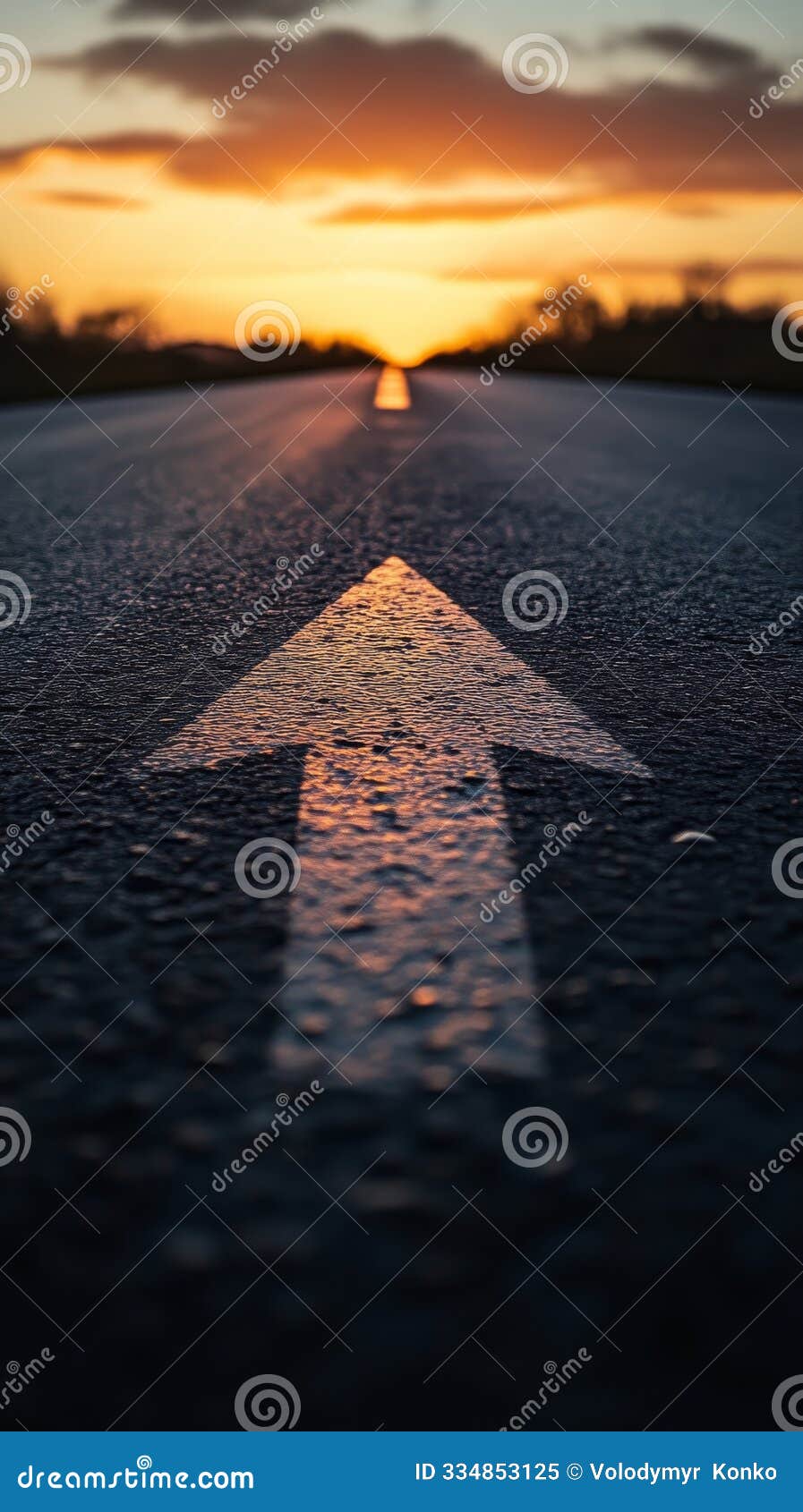 Road with Arrow at Sunset, Perspective View. Journey and Direction ...
