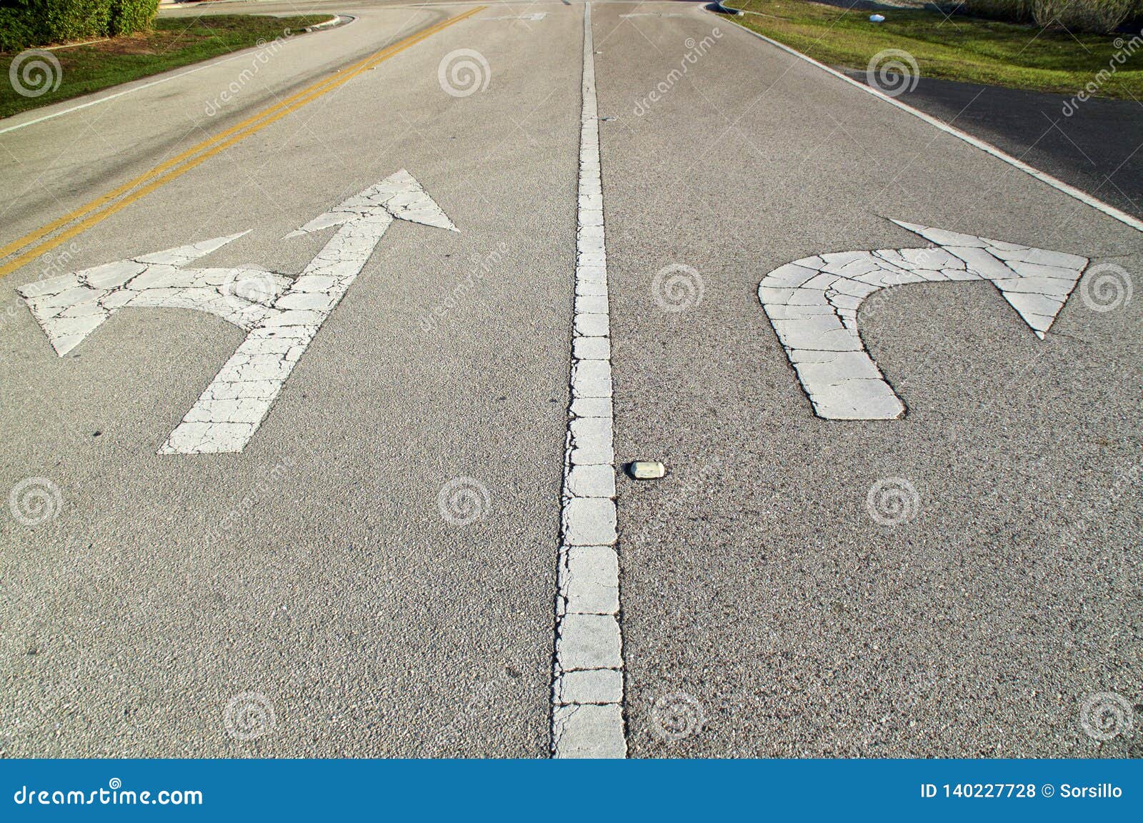 Road with Arrows Pointing Straight and Left and Right Stock Photo ...