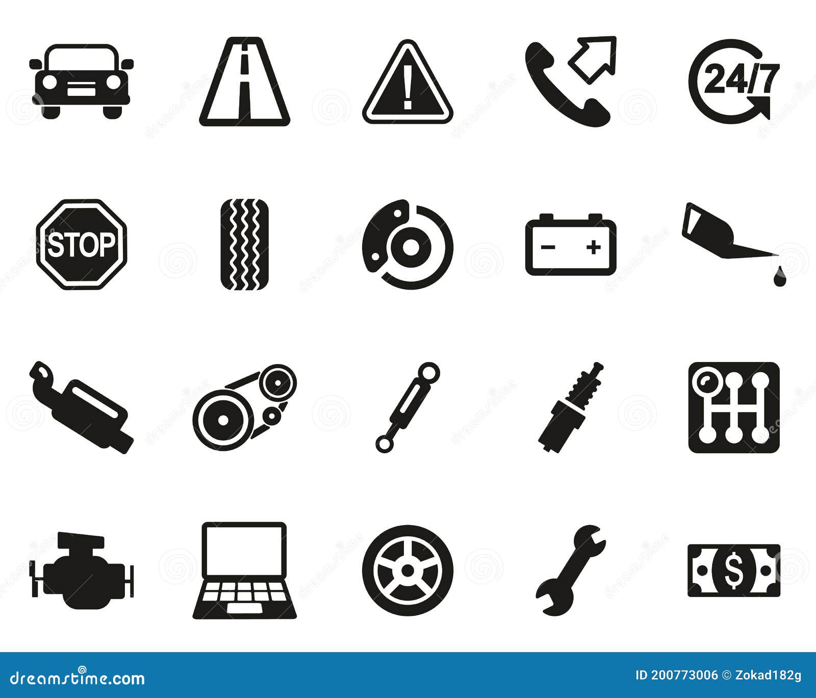 Road Assistance Service Icons Black & White Set Big Stock Vector ...