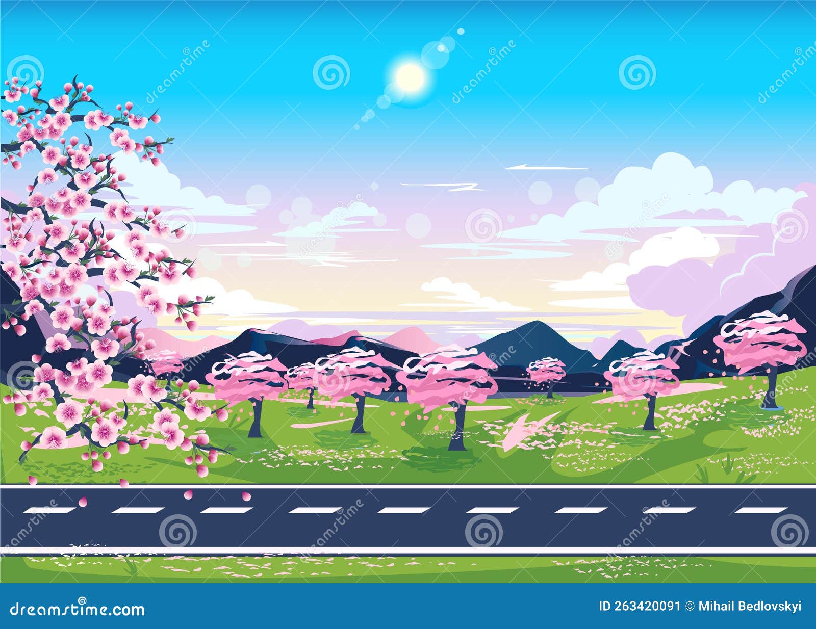 Road in the Background of the Landscape Stock Vector - Illustration of ...