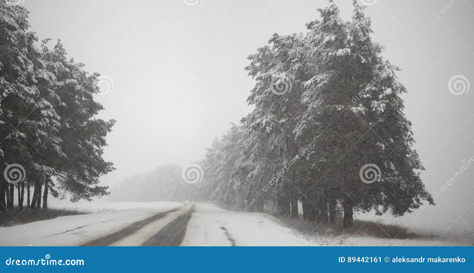 Road in Bad Weather Conditions in Winter Stock Image - Image of line ...