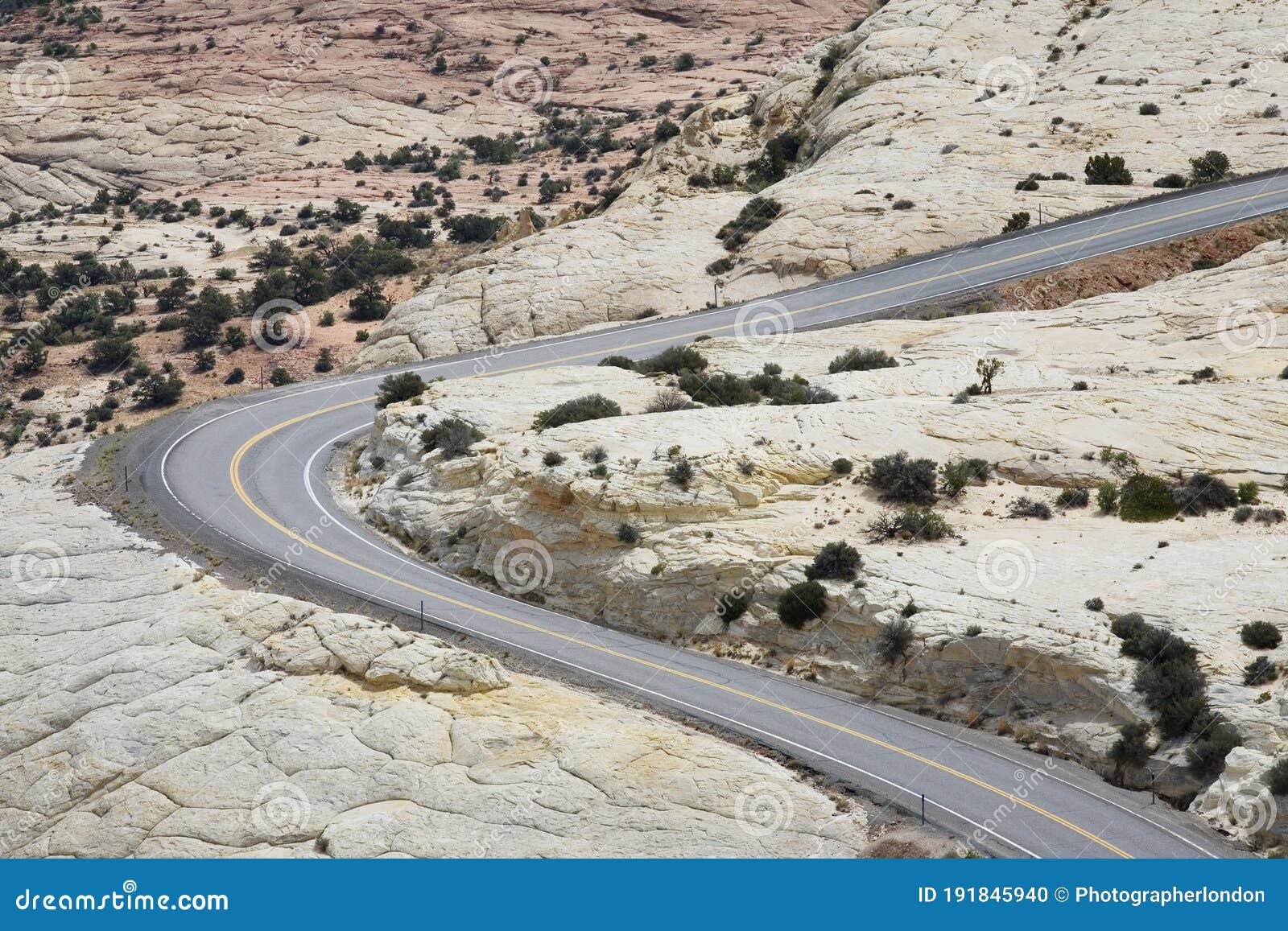 Road through Barren Desert Elevated View Stock Photo - Image of green ...