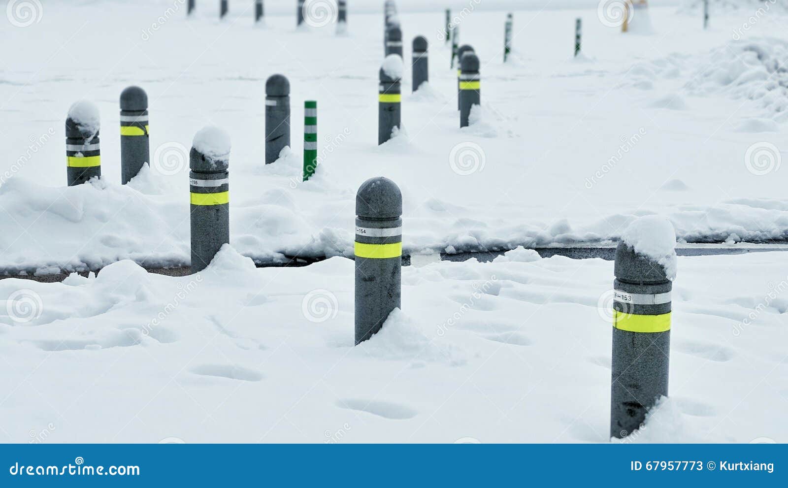 Road Blocks Covered by Snow Stock Image - Image of fluorescent, lane ...