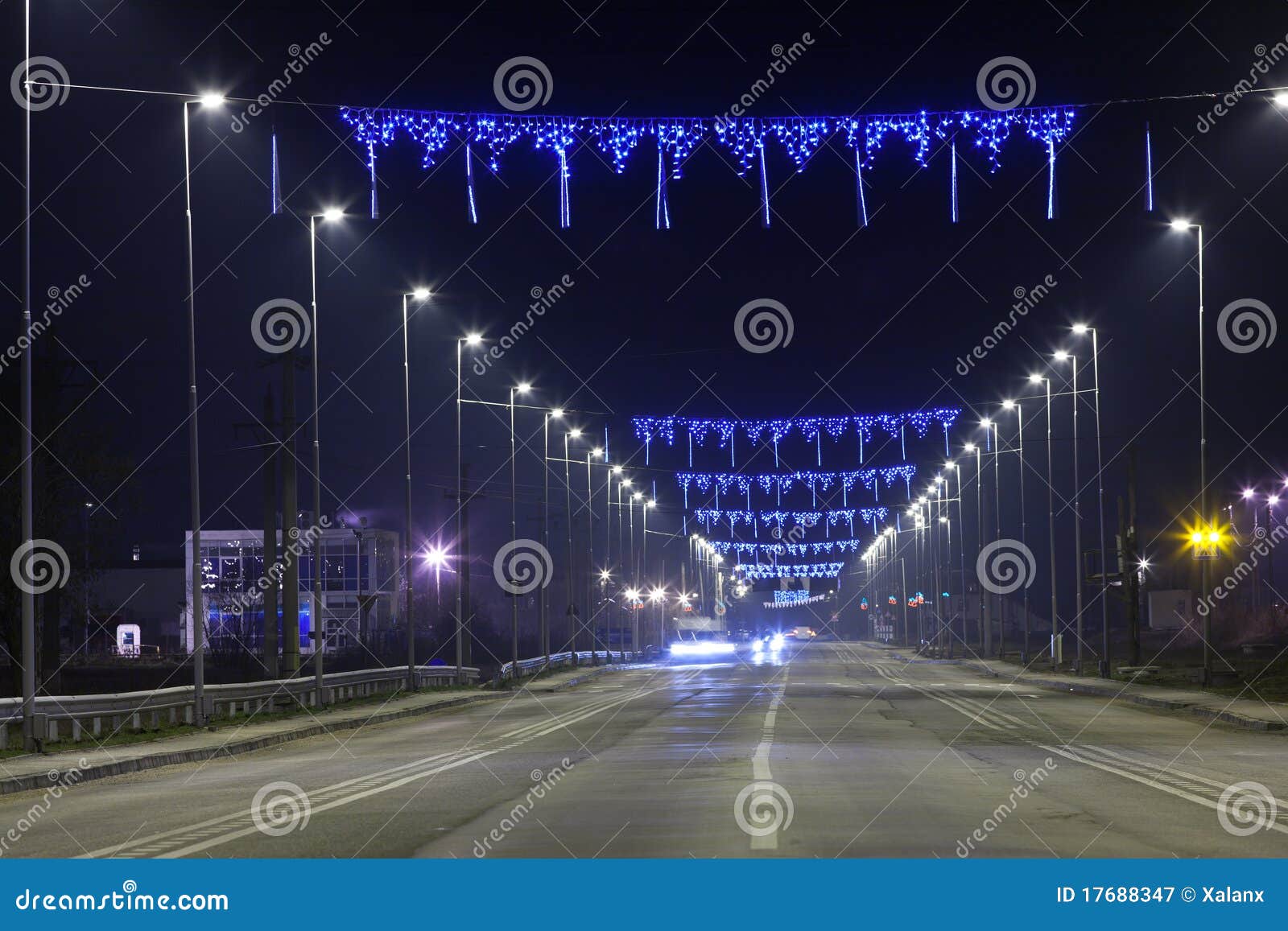 Road with Blue Lights at Night Stock Image - Image of abstract, dark ...