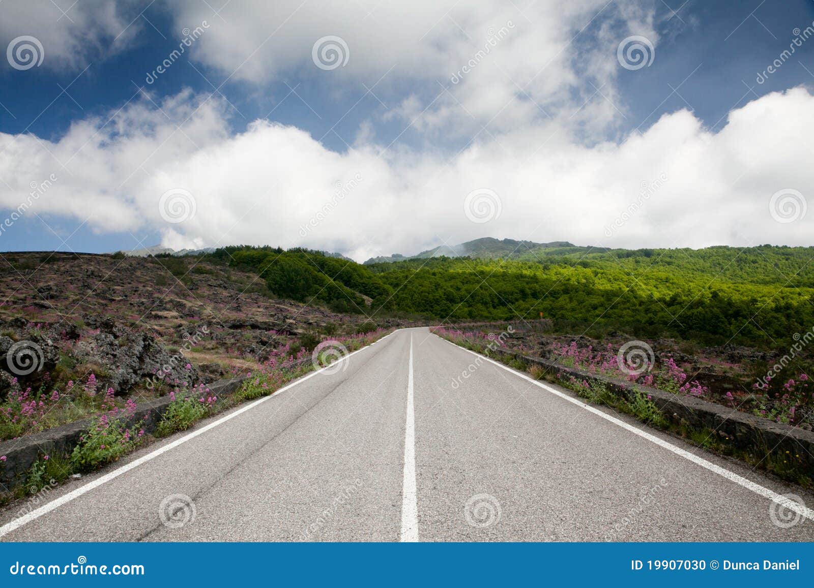 Road Blue Sky with Clouds and Green Landscape Stock Photo - Image of ...
