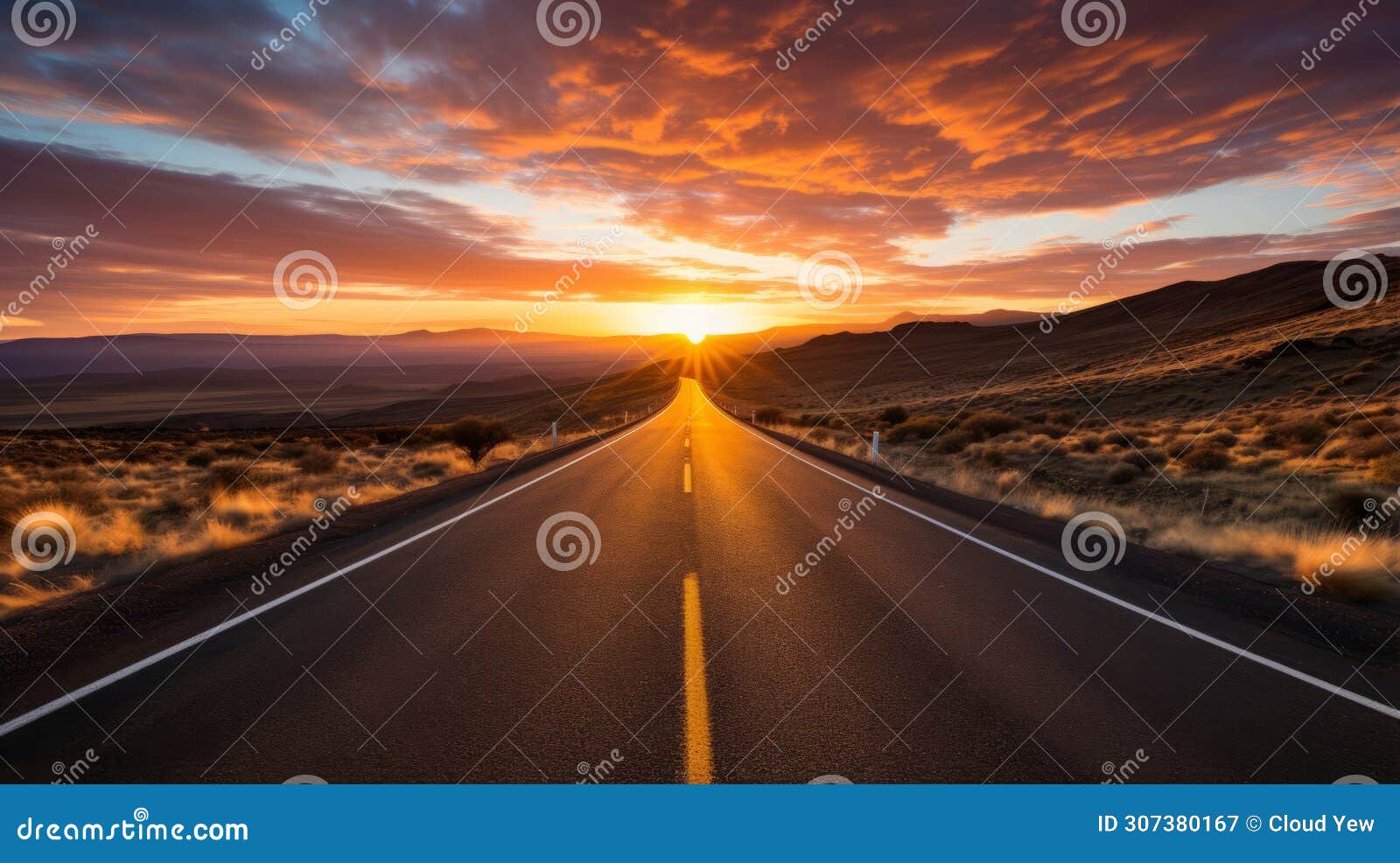 A Road with a Breathtaking Sunrise on the Horizon Stock Illustration ...