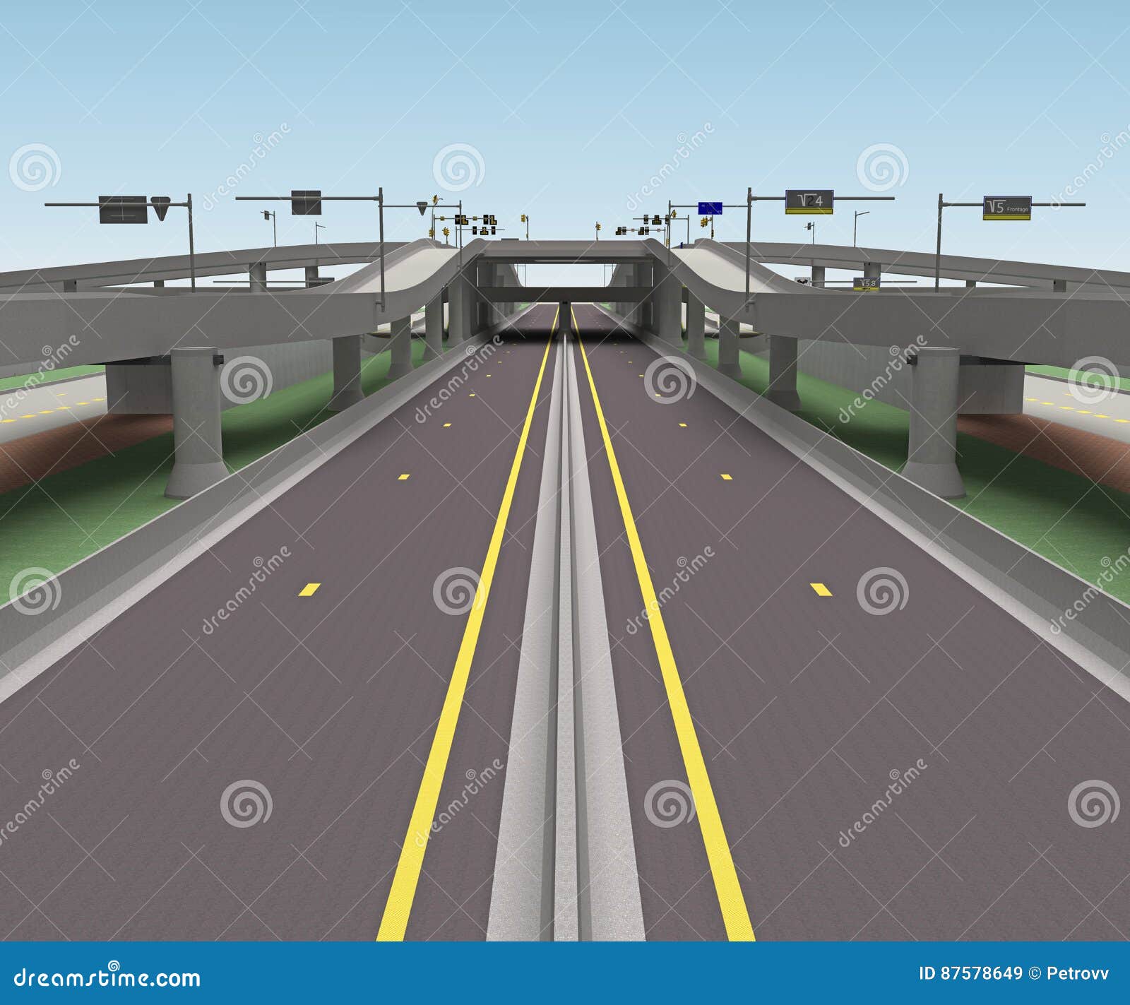 Road Bridge Intersection 3d Rendering Stock Illustration - Illustration ...