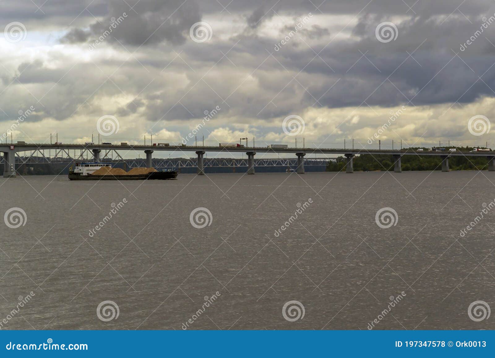 Road bridge over the river stock photo. Image of boat - 197347578