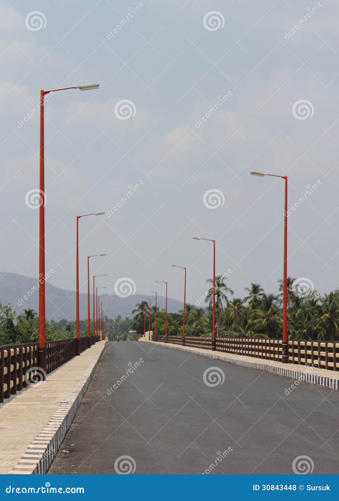 Road Bridge with Street Lights Stock Photo - Image of nature, hills ...