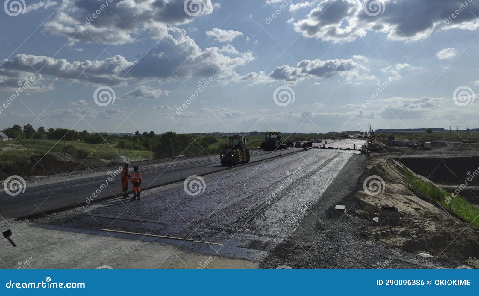 Builders Lay New Asphalt Pavement Using Road Rollers Stock Footage ...