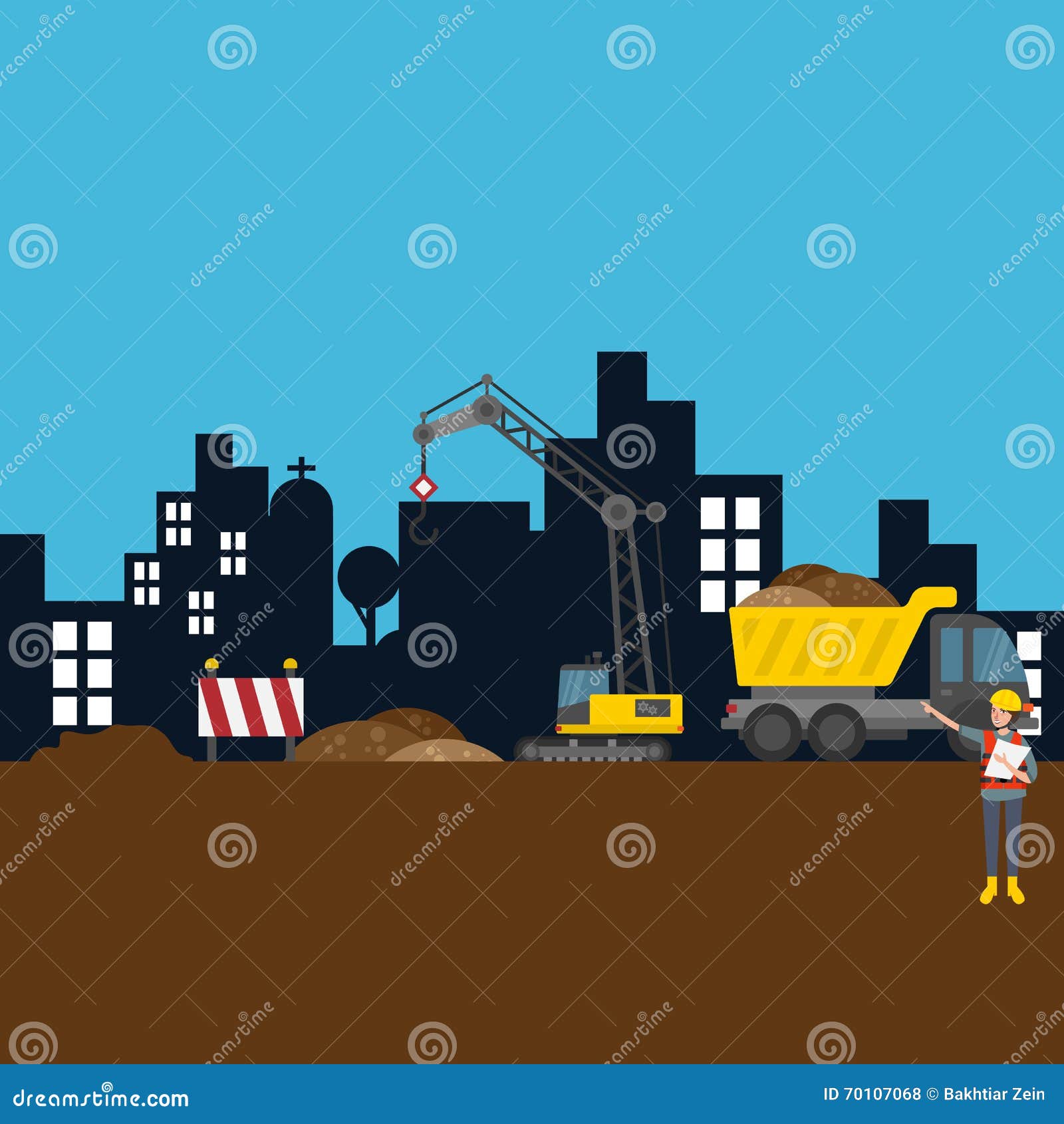 Road Building City Construction Site Worker Vector Illustration Stock ...