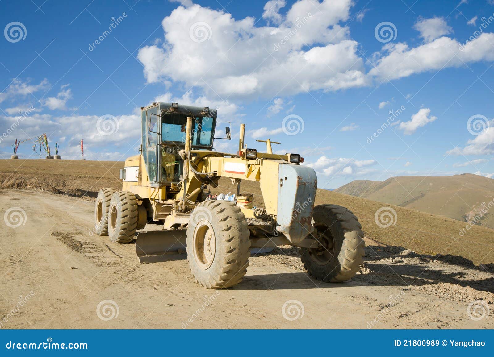 Road Building Machine with Highland Landscape Stock Image - Image of ...
