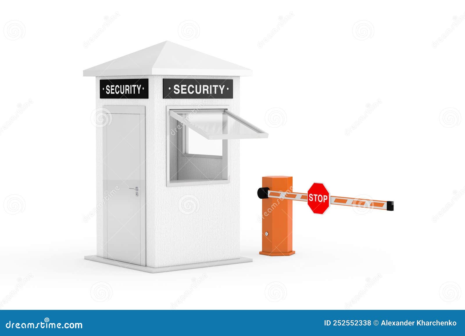 Road Car Barrier and Security Zone Booth with Security Sign. 3d ...
