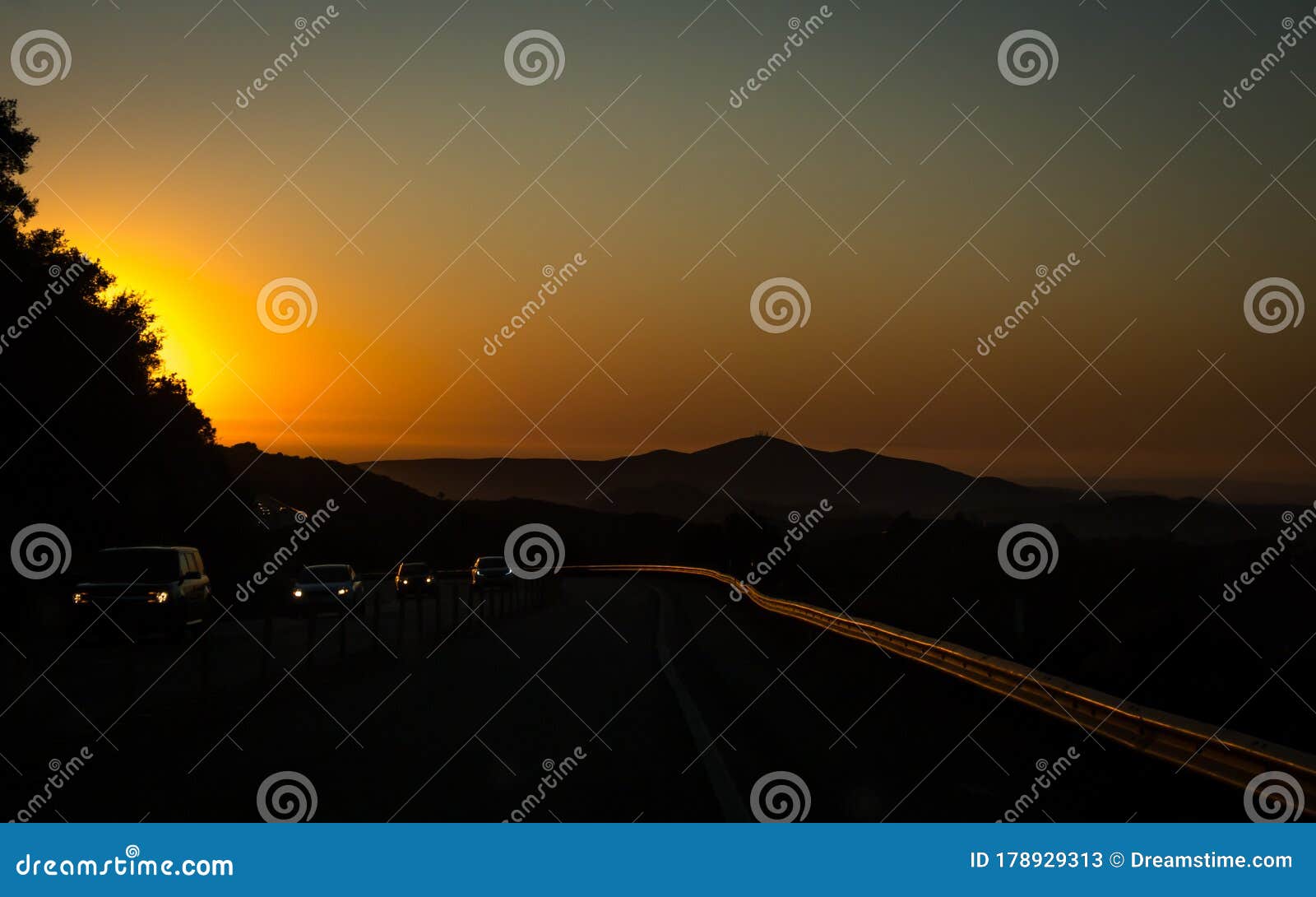 Road with car and sunset stock image. Image of journey - 178929313