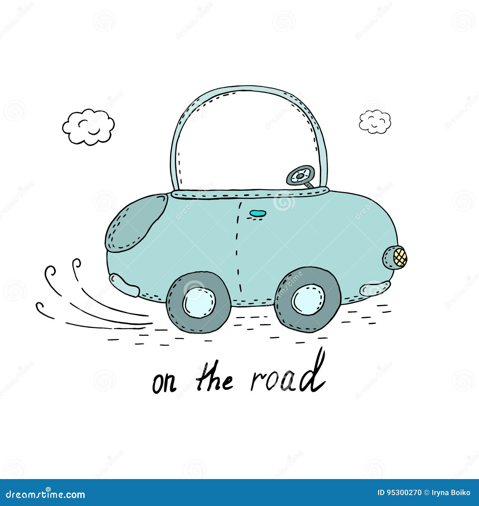 On the Road Card. Cute Hand Drawn Car Stock Vector - Illustration of ...