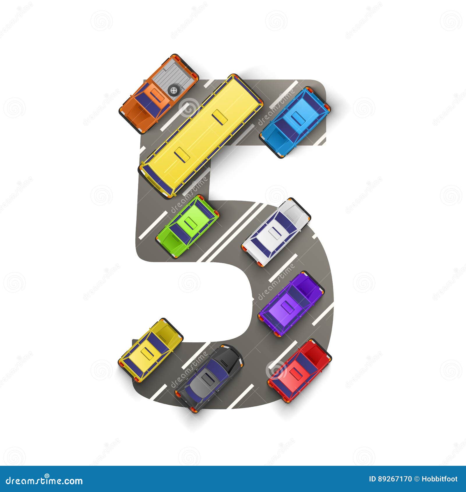 Road with Cars in the Form of Number Five. Vector Illustration Stock ...