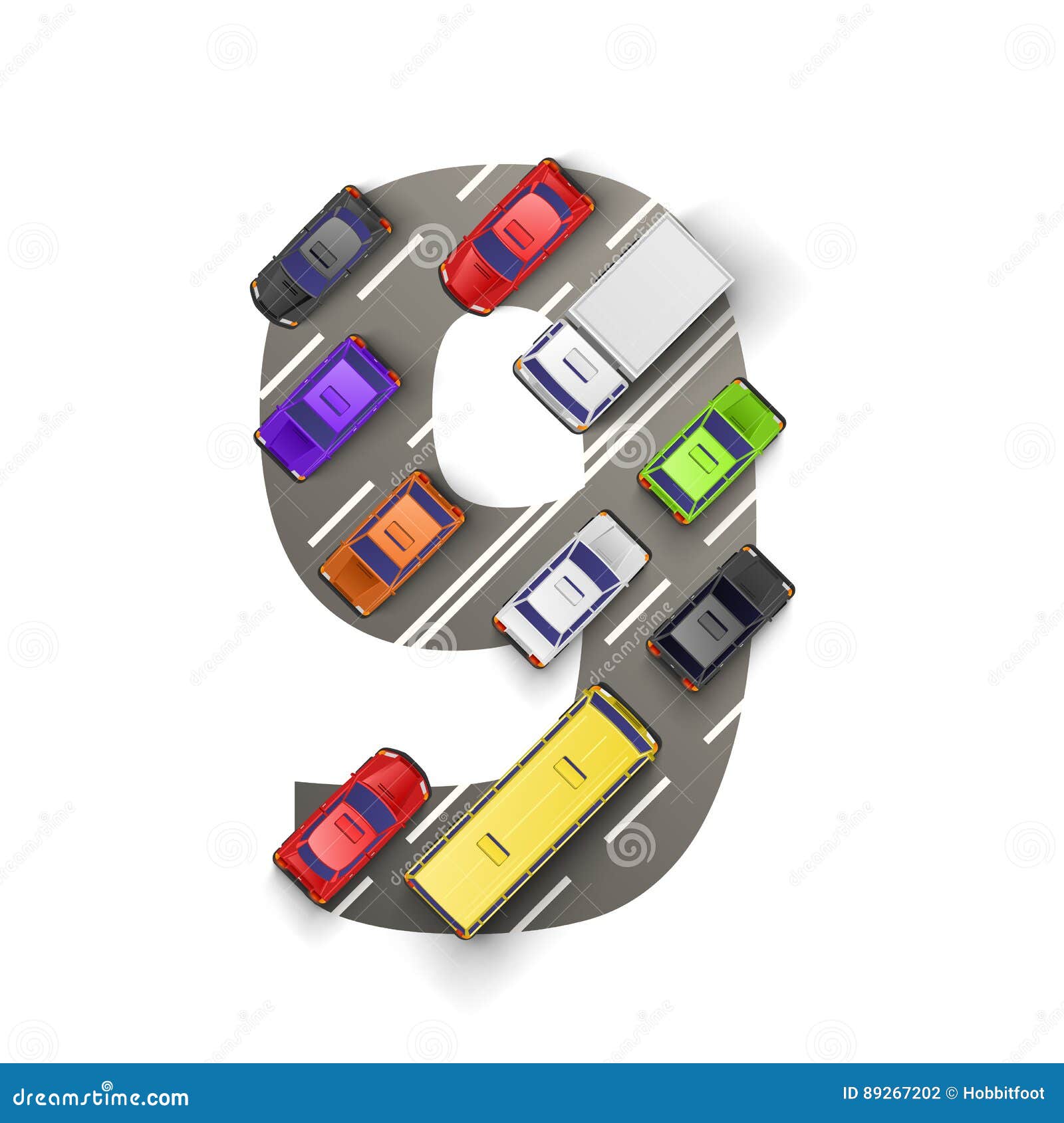 Road with Cars in the Form of Number Nine. Vector Illustration Stock ...