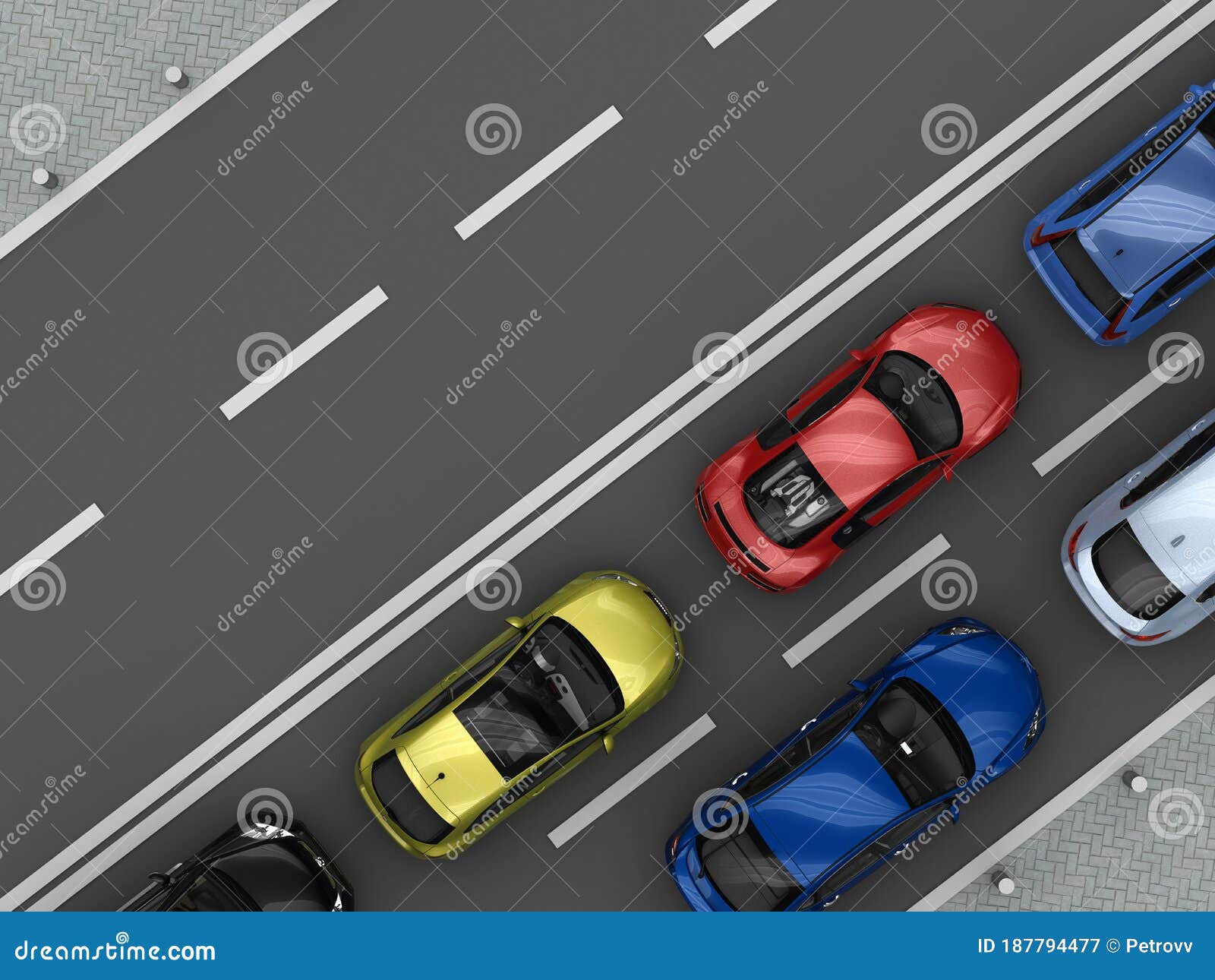Road with Cars in One Lane Top View Stock Illustration - Illustration ...