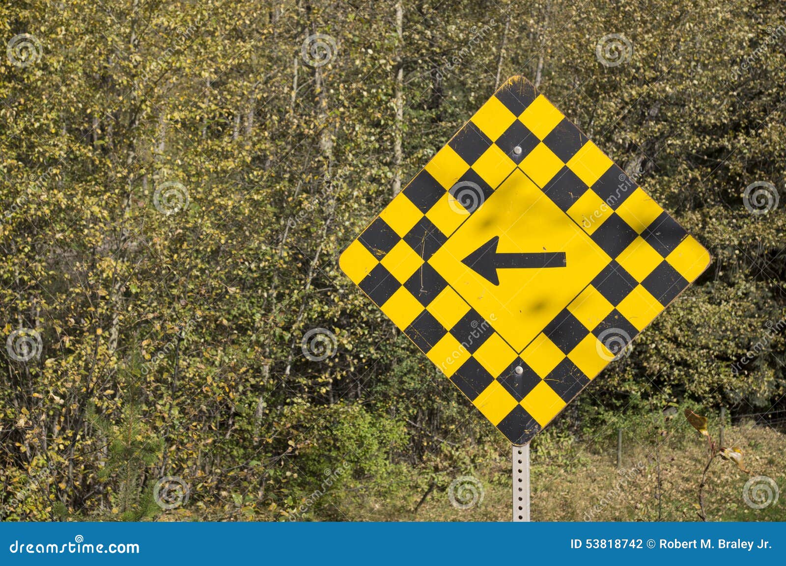 Road Caution Sign Left Arrow Stock Photo - Image of black, forest: 53818742