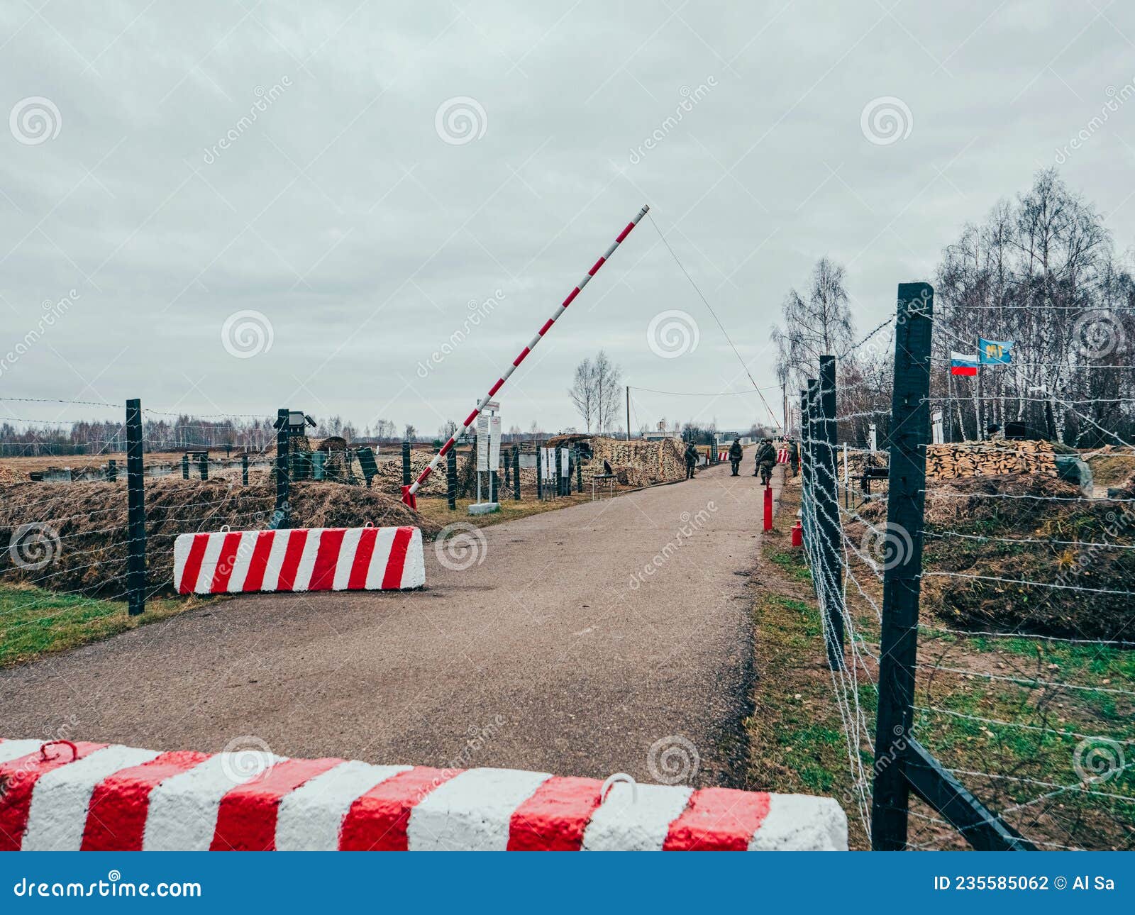 Road Checkpoint . Peacekeeping Force Post. Blocking the Road with ...