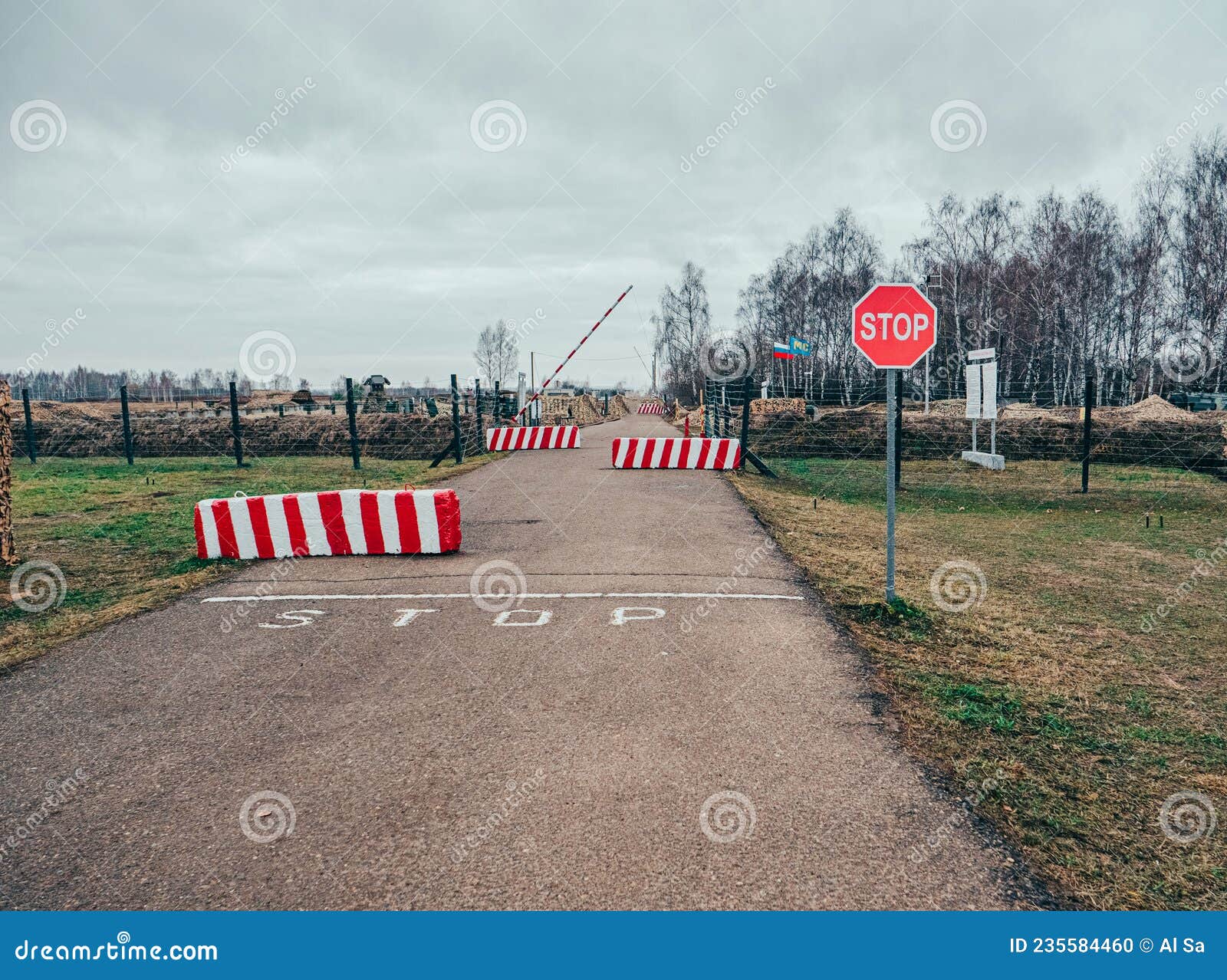 Road Checkpoint with STOP Sign. Peacekeeping Force Post. Blocking the ...