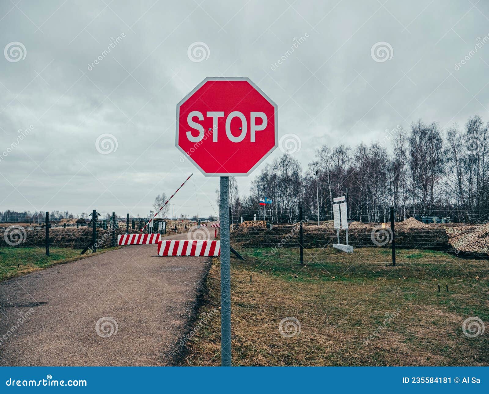Road Checkpoint with STOP Sign. Peacekeeping Force Post. Blocking the ...