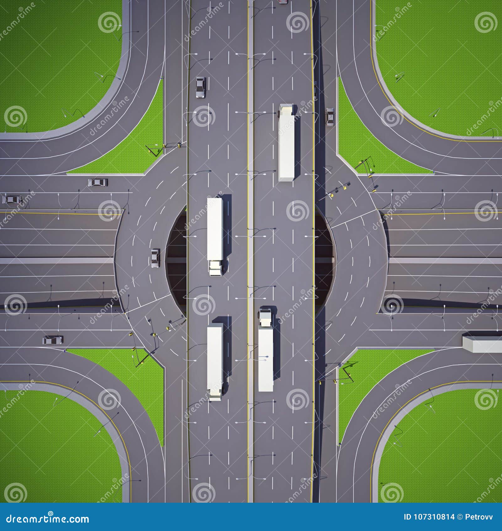 Road Circle Intersection Top View Stock Illustration - Illustration of ...
