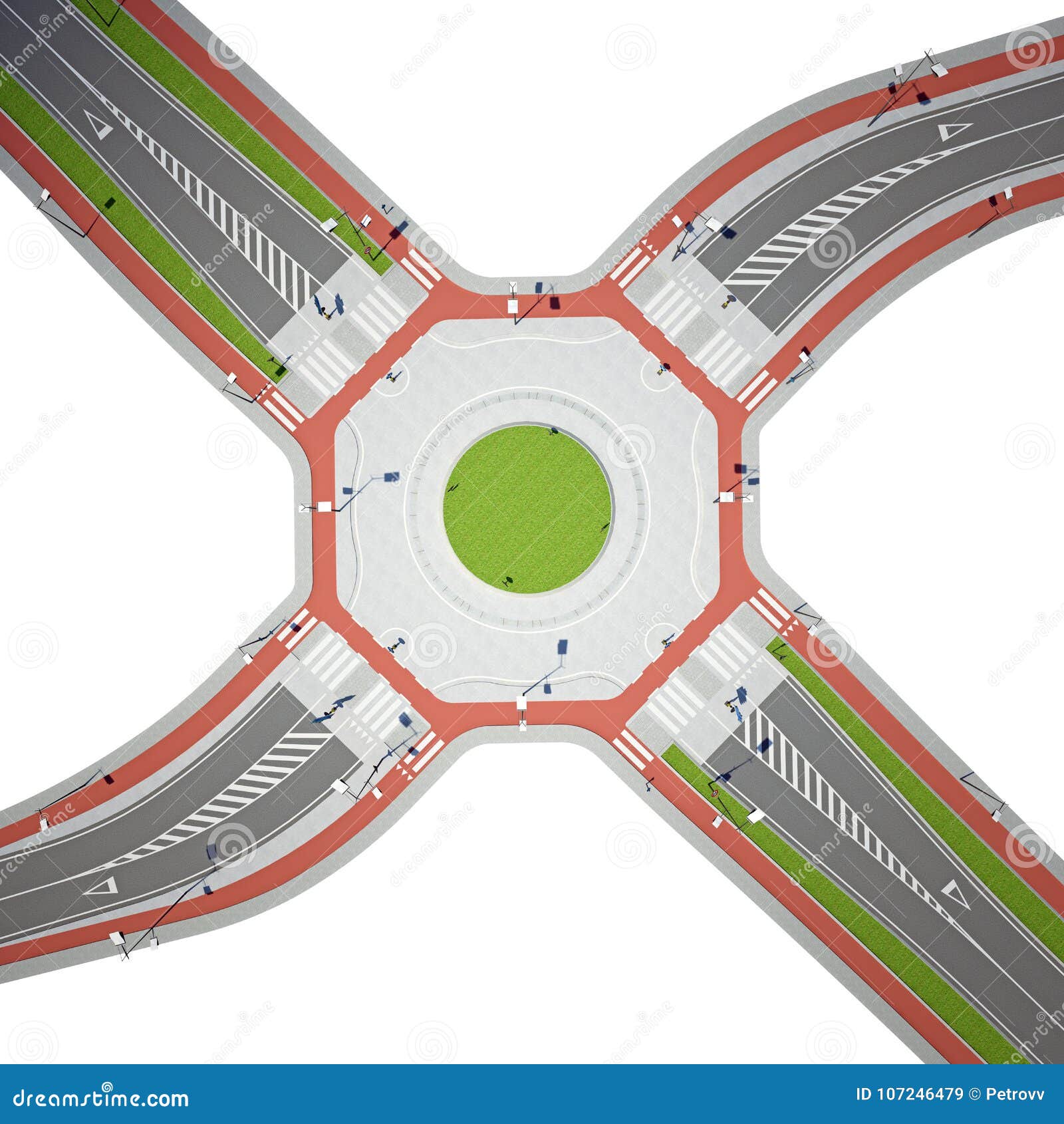Road Circle Intersection Top View Stock Illustration - Illustration of ...