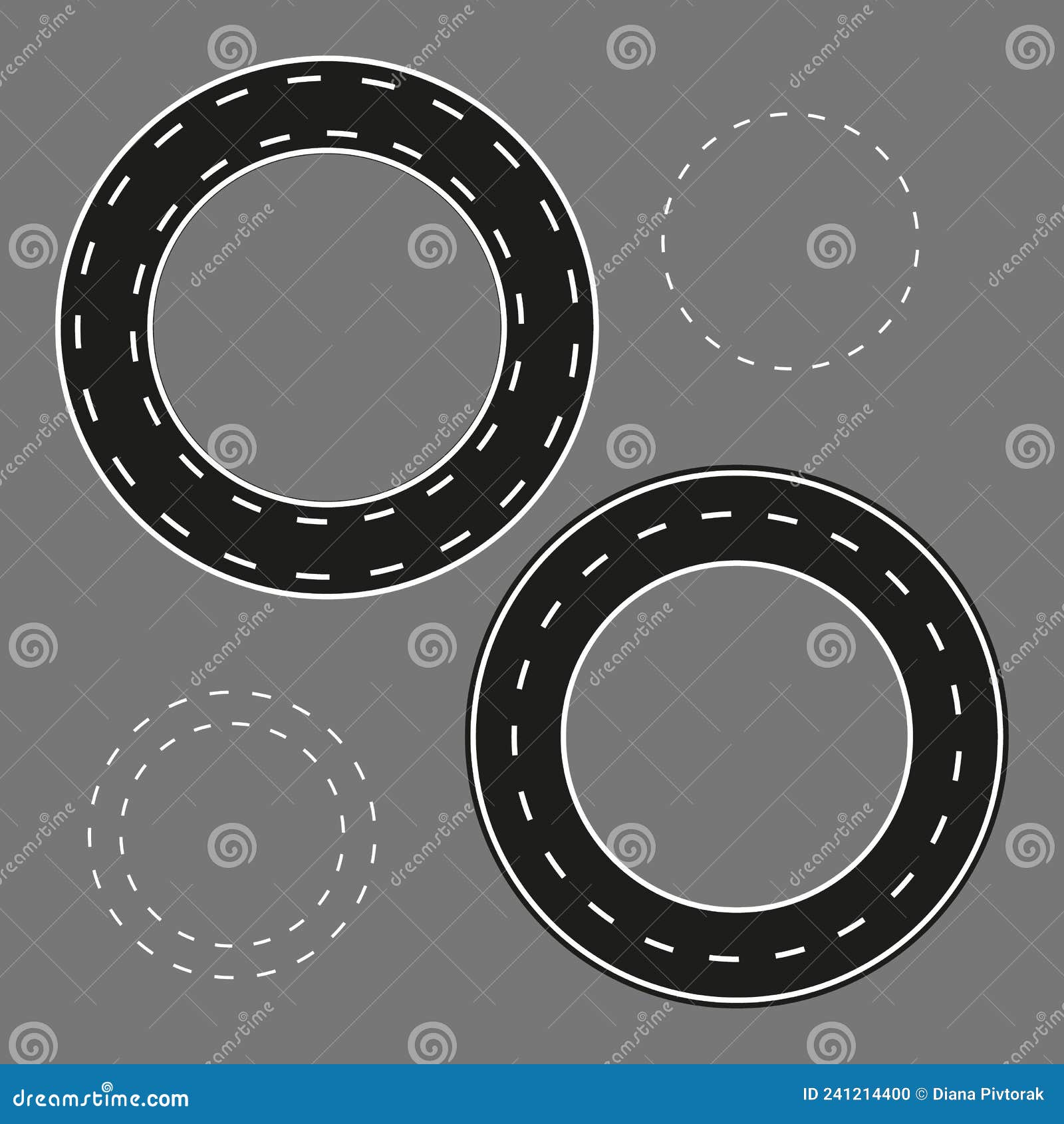 Road Circle. Vector Illustration, Cartoon Set. Gray Background. Vector ...