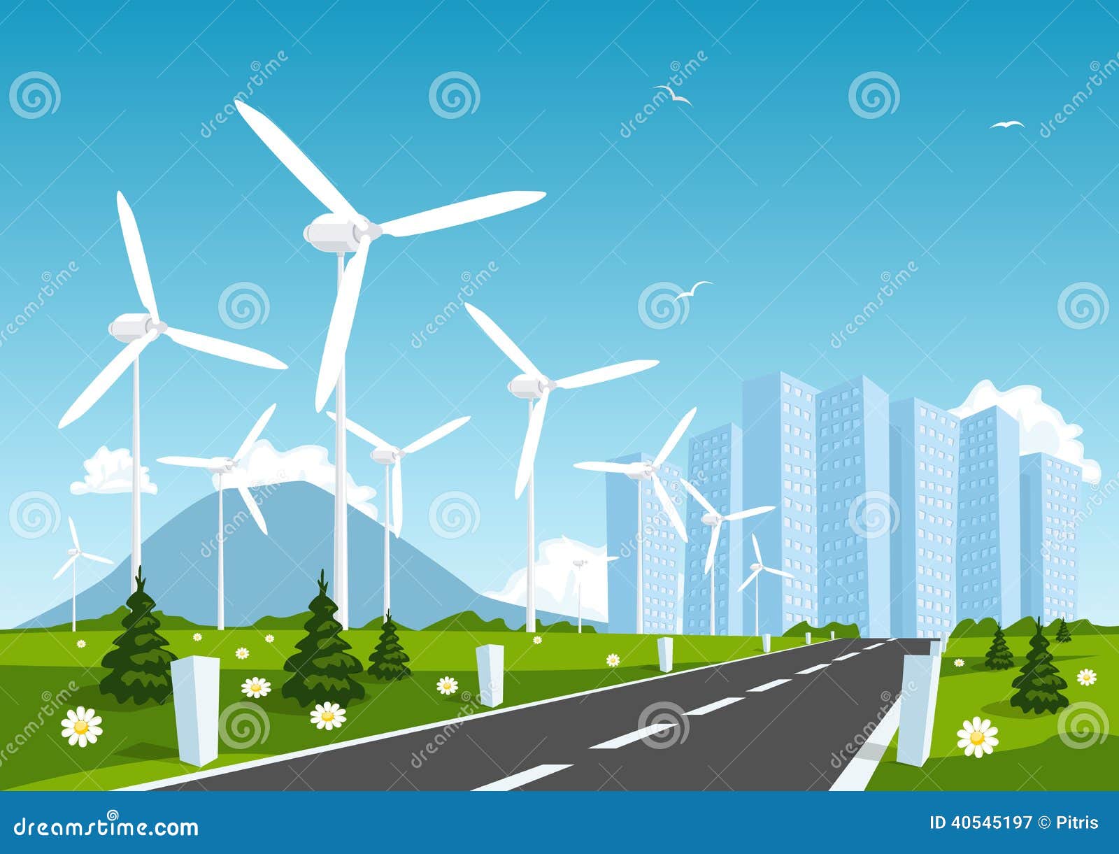 Road City Around Wind Power Station Stock Illustrations – 3 Road City ...
