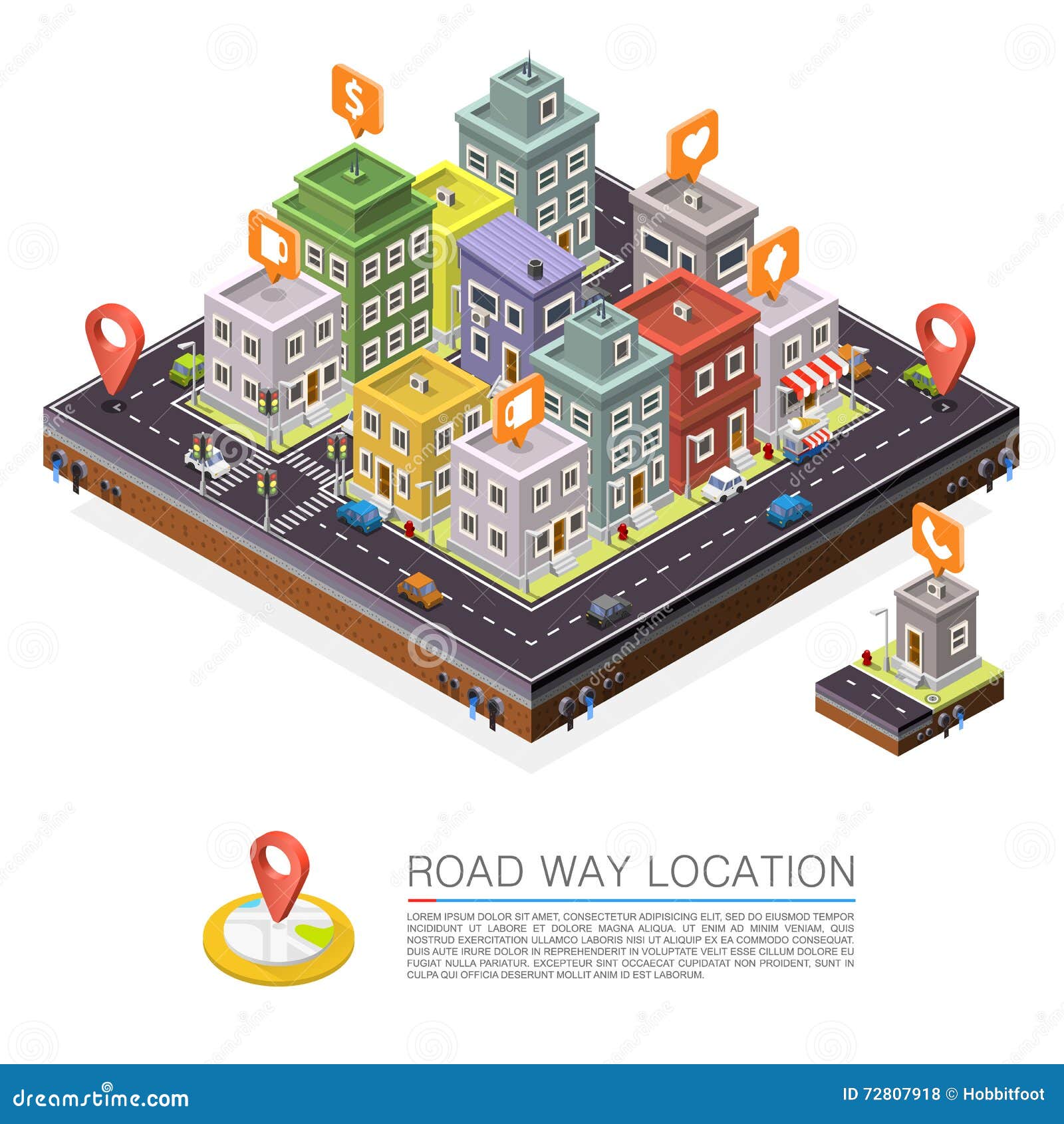 Road in the City Isometric, Cityscape Location, Vector Background Stock ...