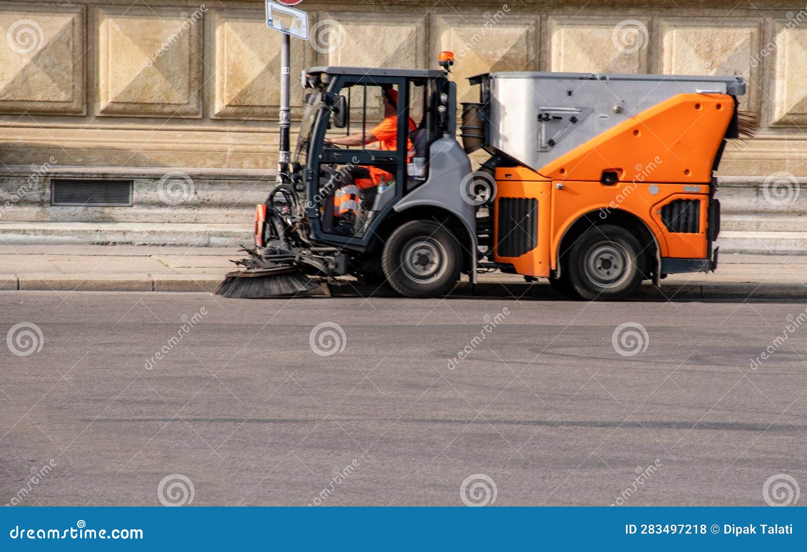 Road cleaning machine stock photo. Image of wheel, operation - 283497218