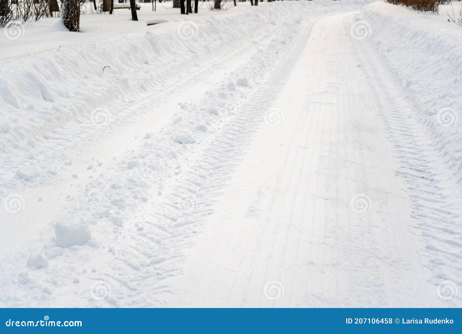 A Road Cleared of Snow in a City Park. Russia Stock Photo - Image of ...
