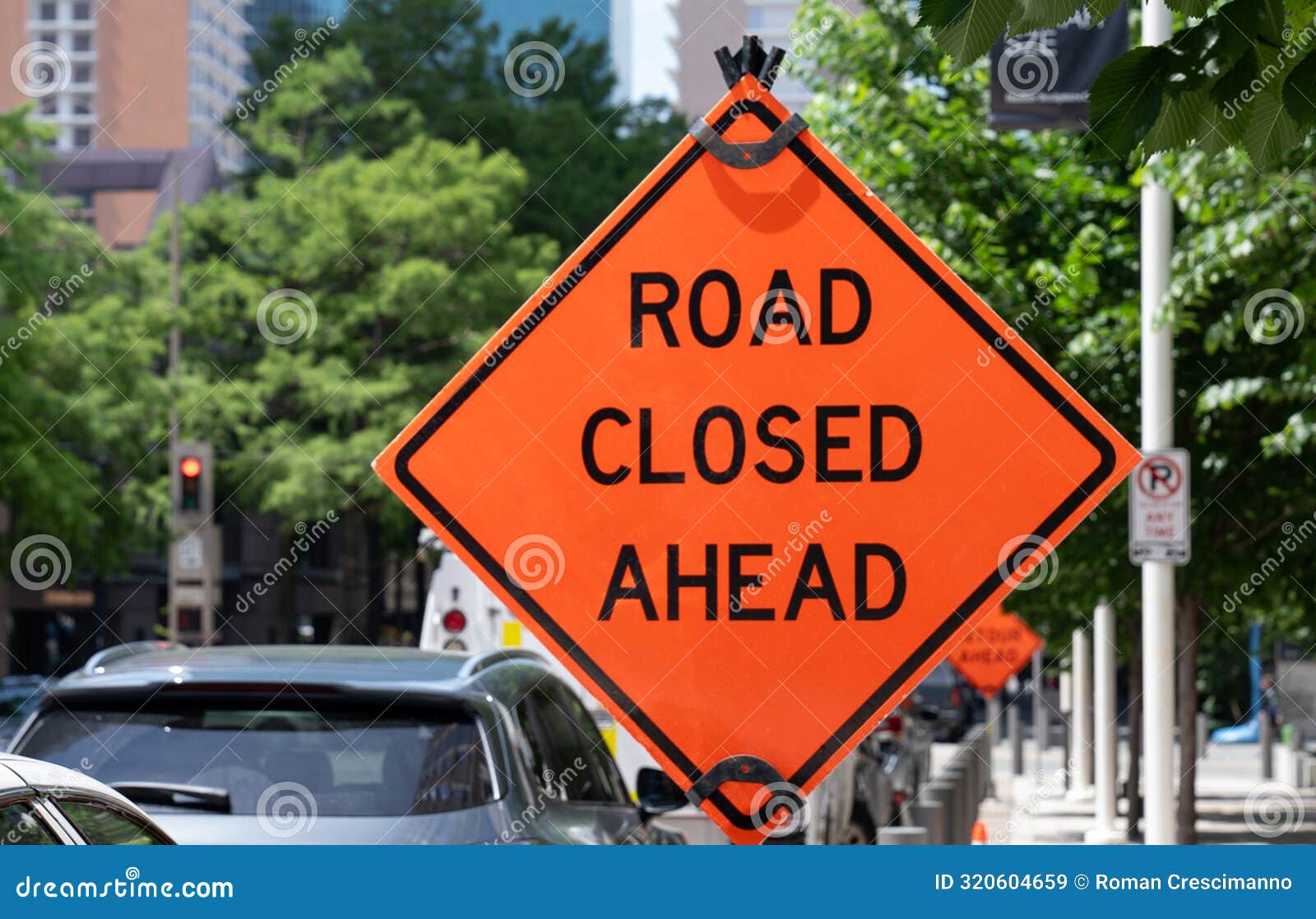 Road Closed Ahead Orange and Black Sign Stock Image - Image of closure ...