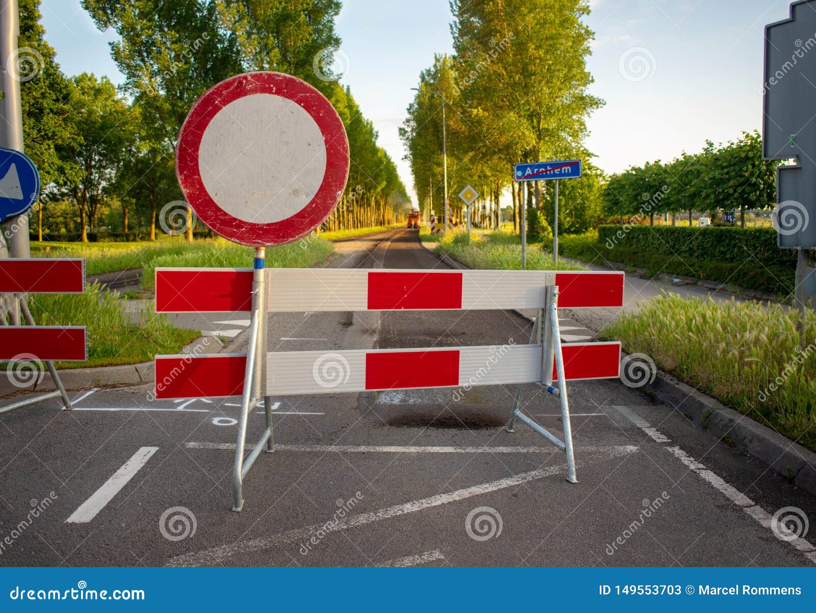 Road closed with barriers stock image. Image of safe - 149553703