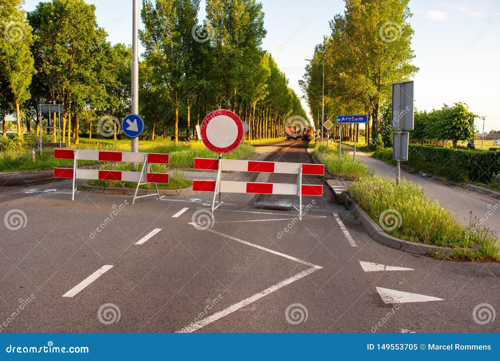 Road closed with barriers stock image. Image of board - 149553705