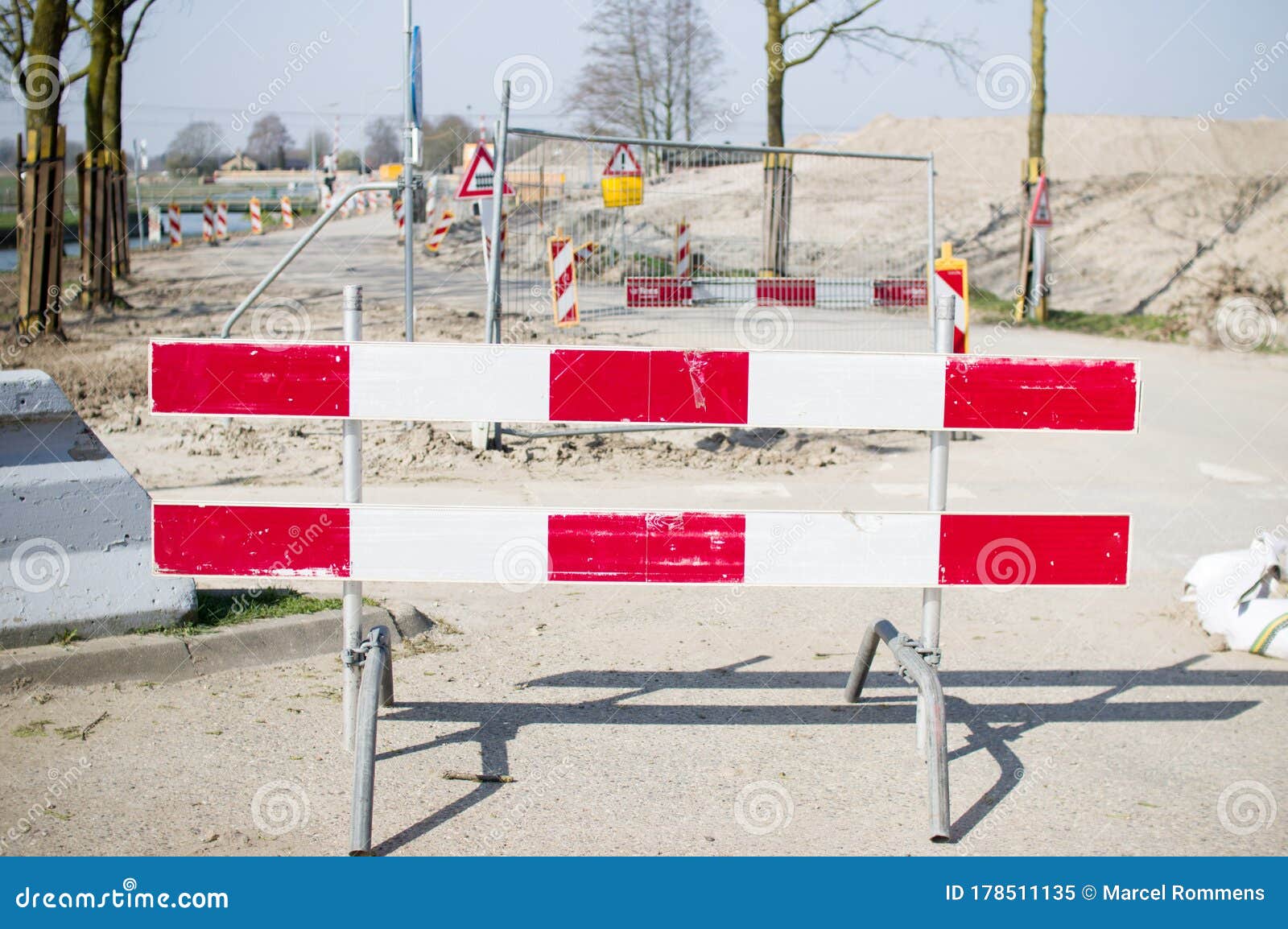 Road closed with barriers stock image. Image of symbol - 178511135