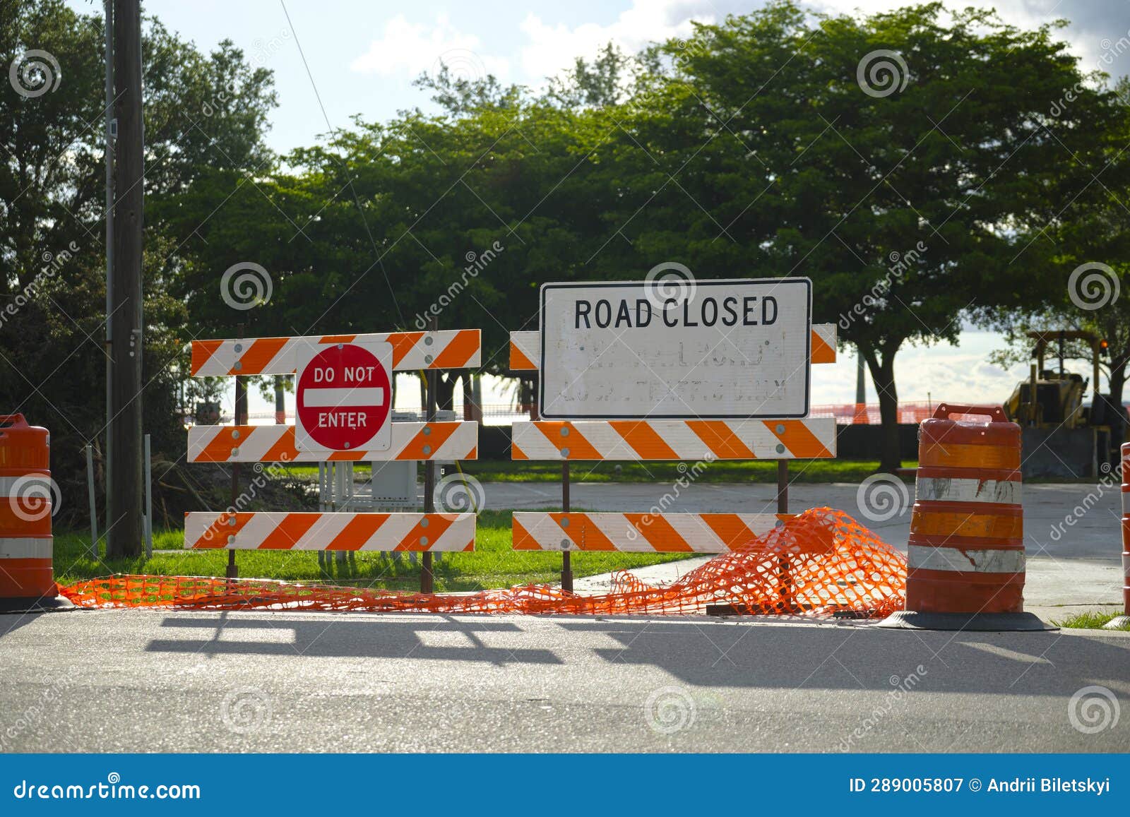 Road Closed at Construction Site with Protective Fence Barrier Stock ...