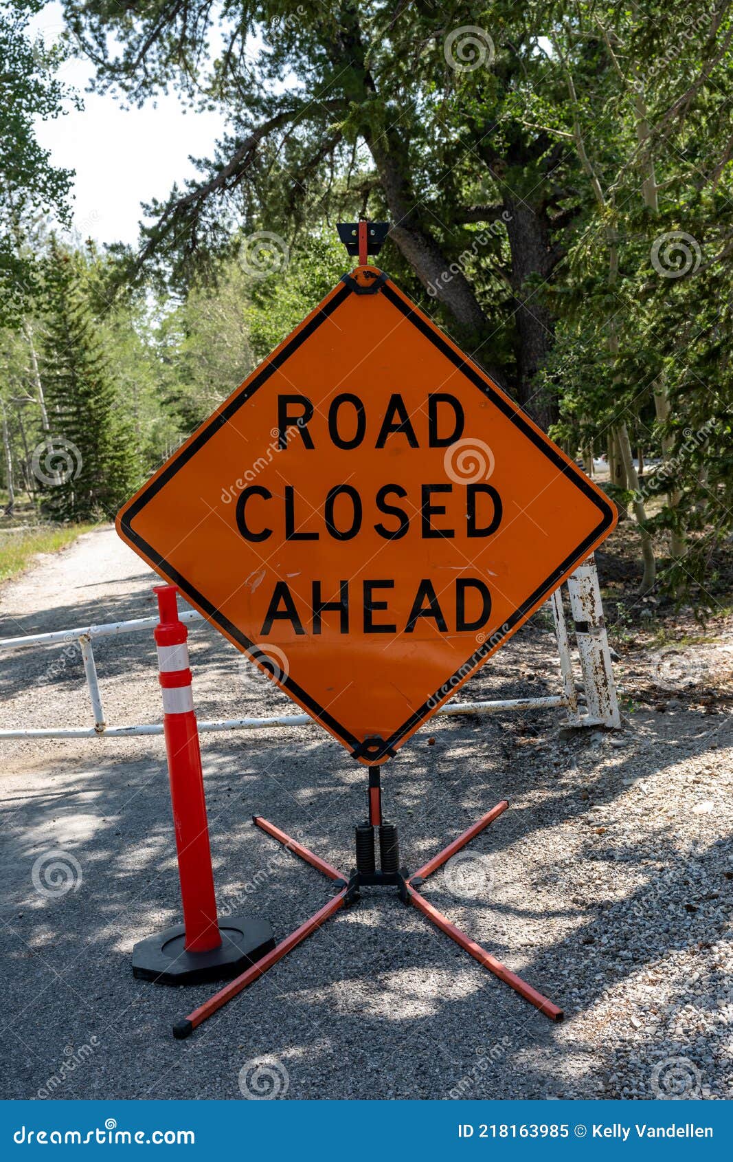 Road Closed Sign in Front of Closed Gate Stock Image - Image of great ...