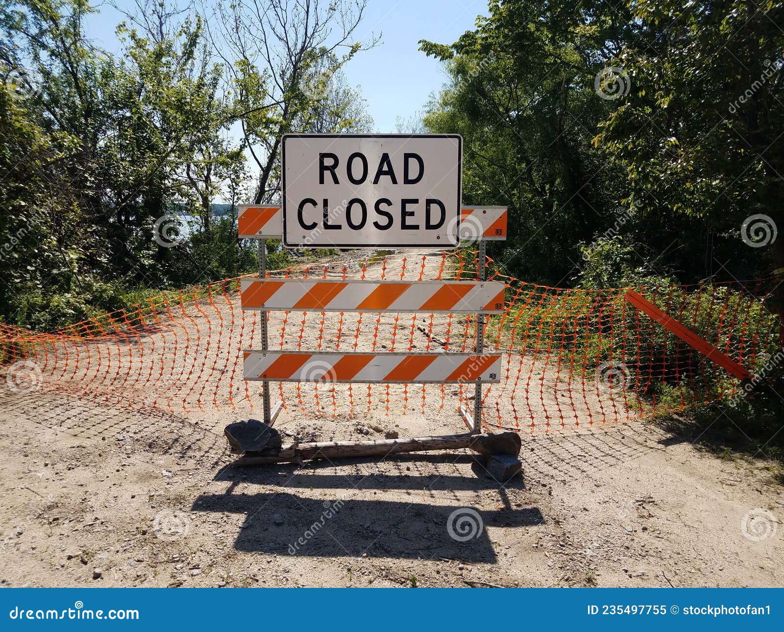Road Closed Sign on Path or Trail with Trees Outdoor Stock Image ...
