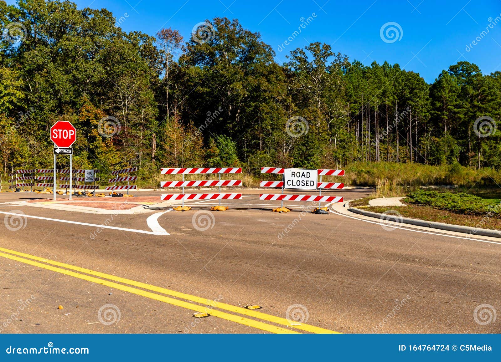 Road Closed Signs and Stop Sign on Road Stock Photo - Image of detour ...